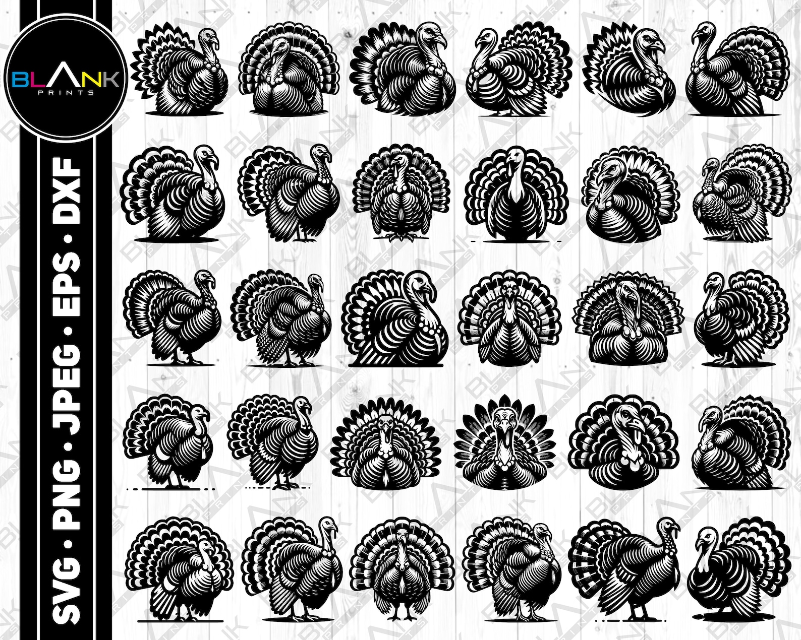 Turkey Bundle Svg Png Jpeg Eps Dxf Bundle Silhouette Cricut Commercial ...