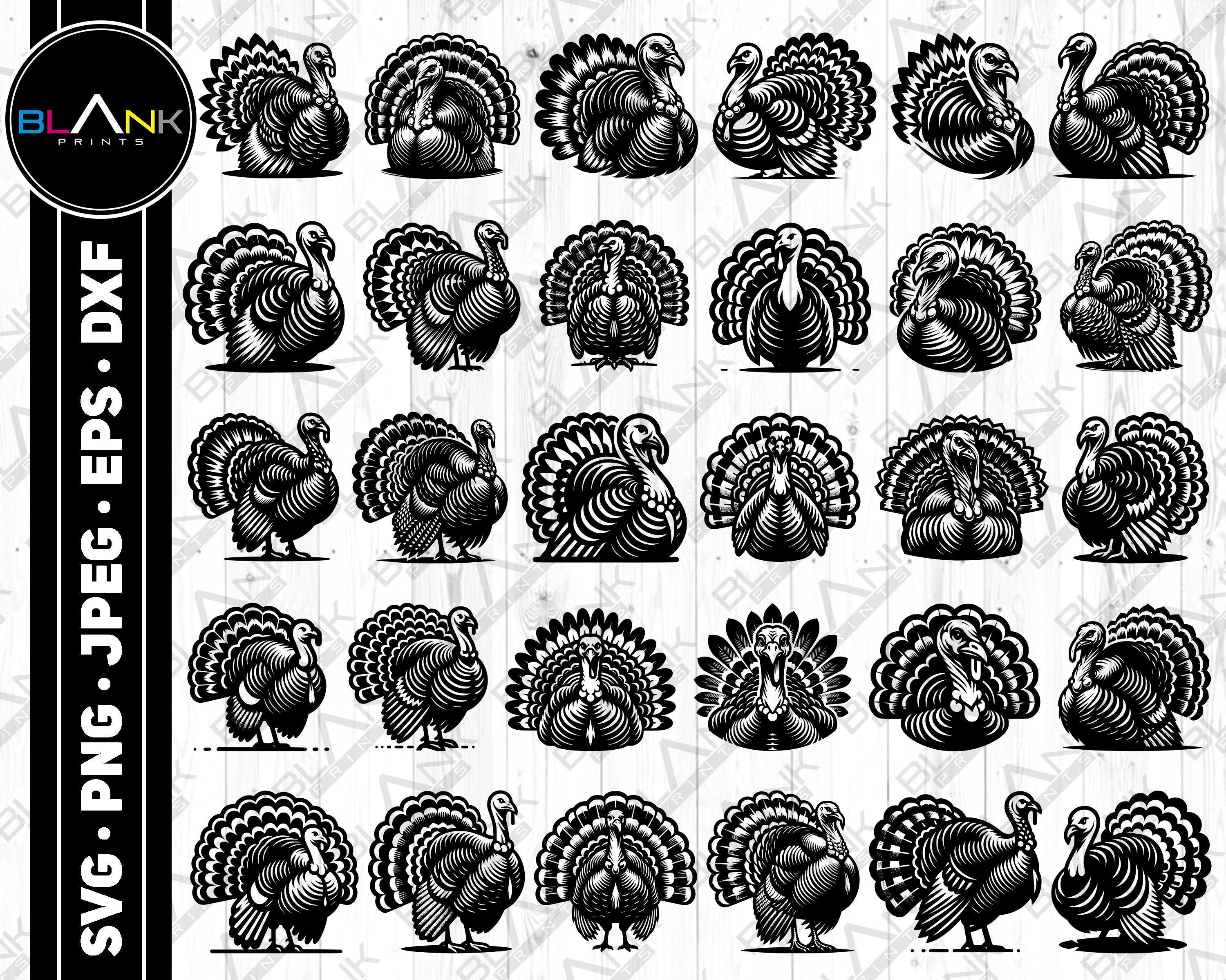 Turkey Bundle Svg Png Jpeg Eps Dxf Bundle Silhouette Cricut Commercial ...