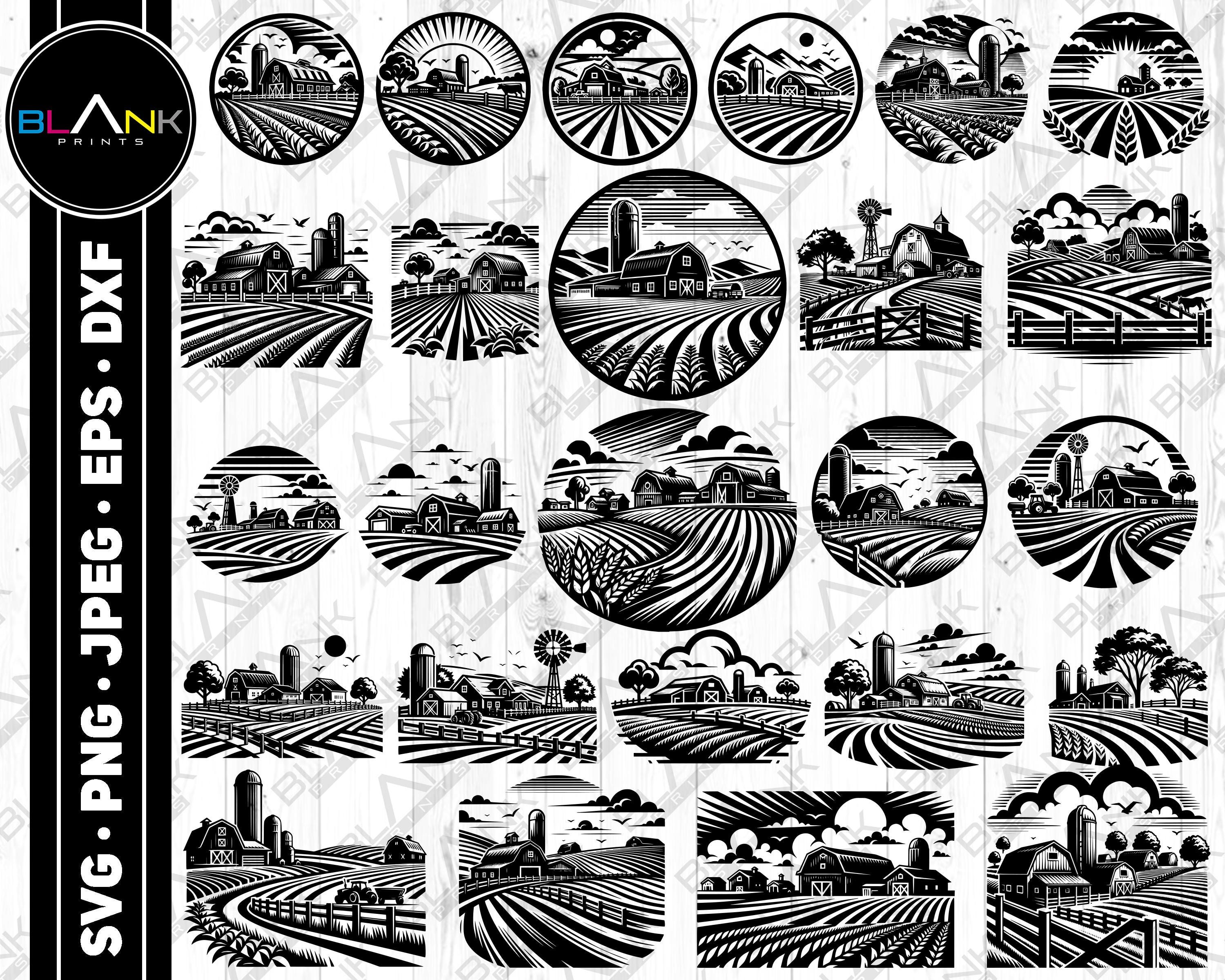 Farm Mega Bundle: Landscape & Tractor (svg, Png, Jpg, Eps, Dxf ...