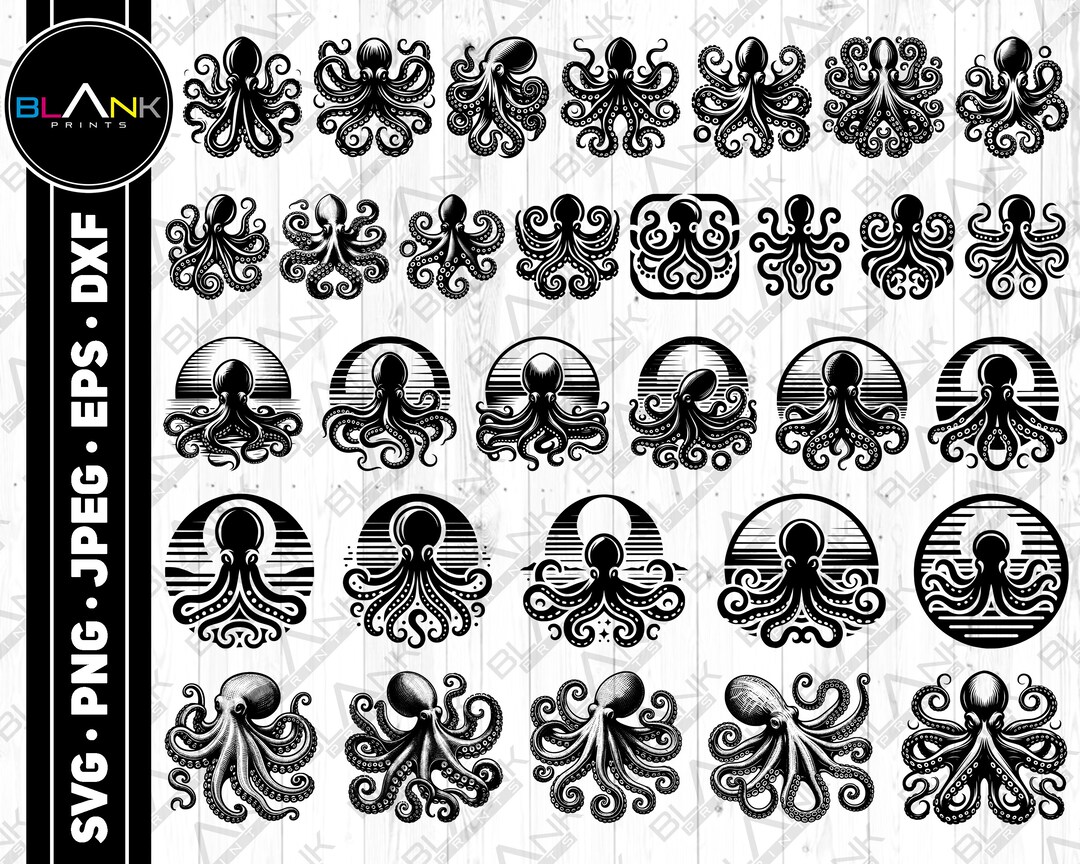 Octopus Bundle Svg Png Jpeg Eps Dxf Vector Bundle Silhouette Cricut ...