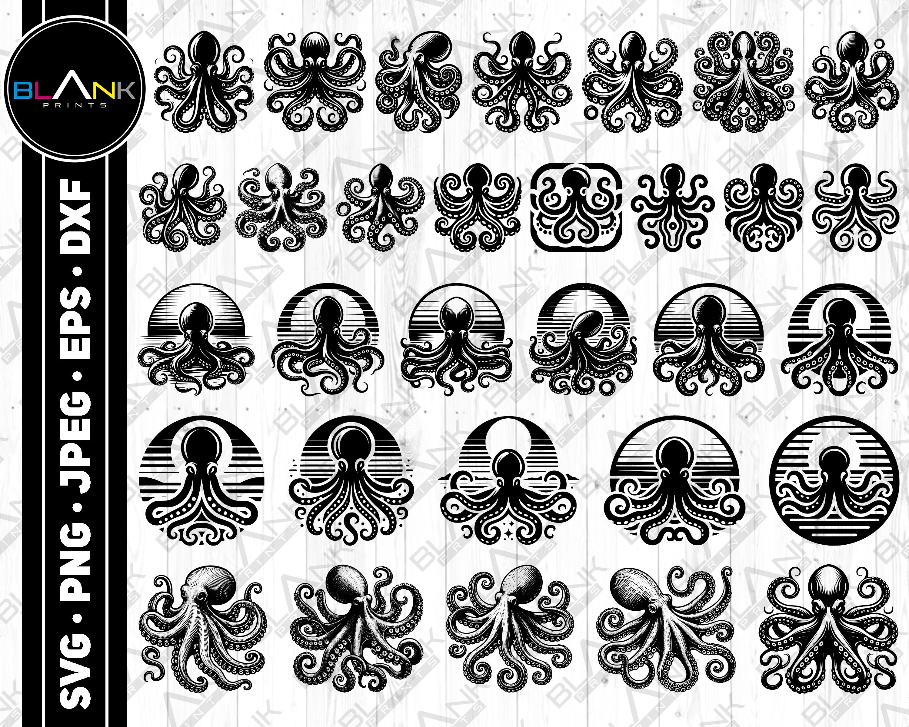 Octopus Bundle Svg Png Jpeg Eps Dxf Vector Bundle Silhouette Cricut ...