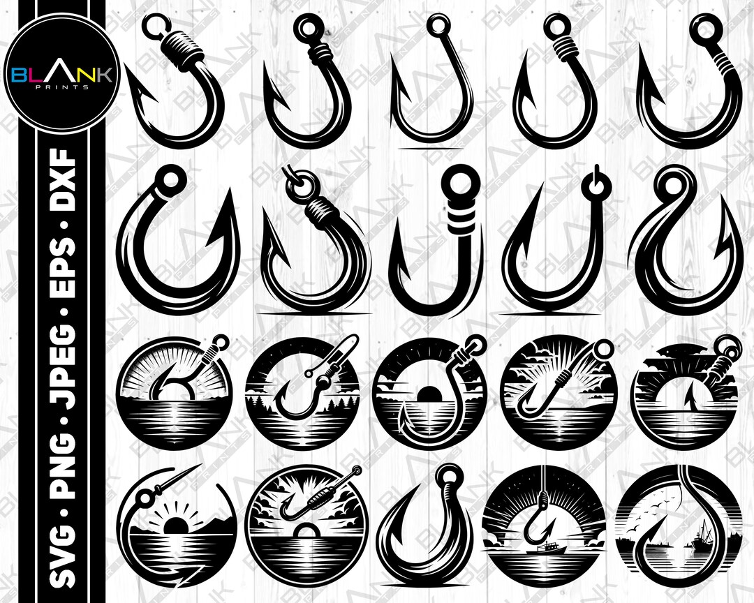 Fishing Hook Vector Clipart Bundle (svg, Png, Jpeg, Eps, Dxf) (digital ...