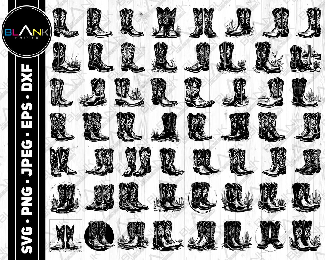 Cowboy Boots Bundle Svg Png Jpeg Eps Dxf Bundle Silhouette Cricut ...