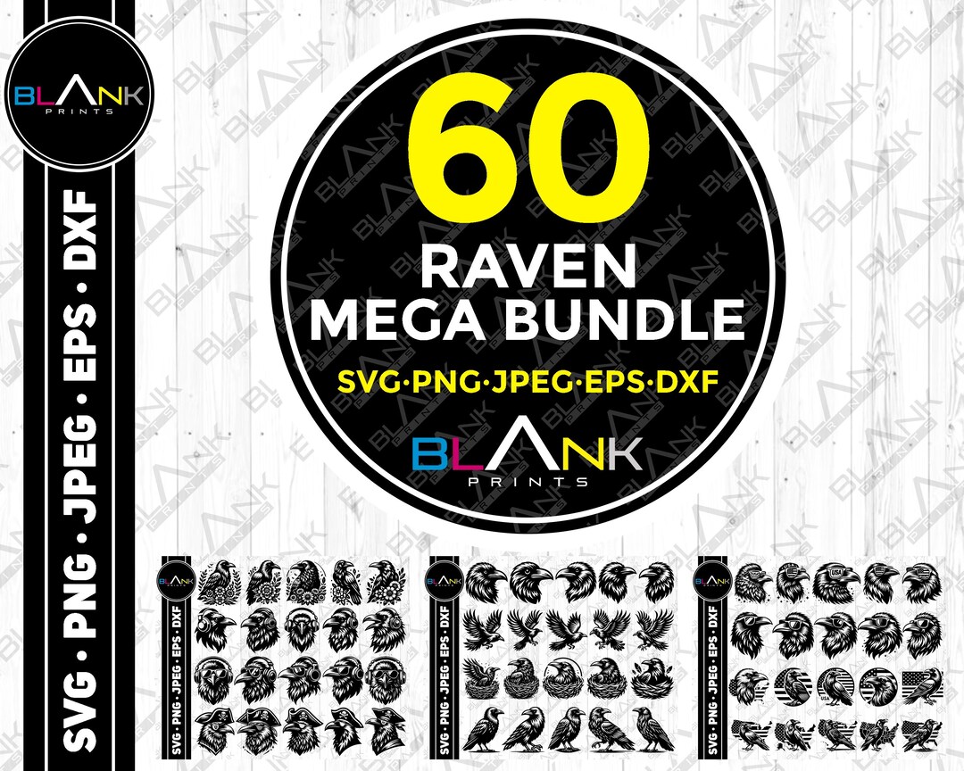Raven Mega Bundle Svg Png Jpeg Eps Dxf Engrave Silhouette Clipart ...
