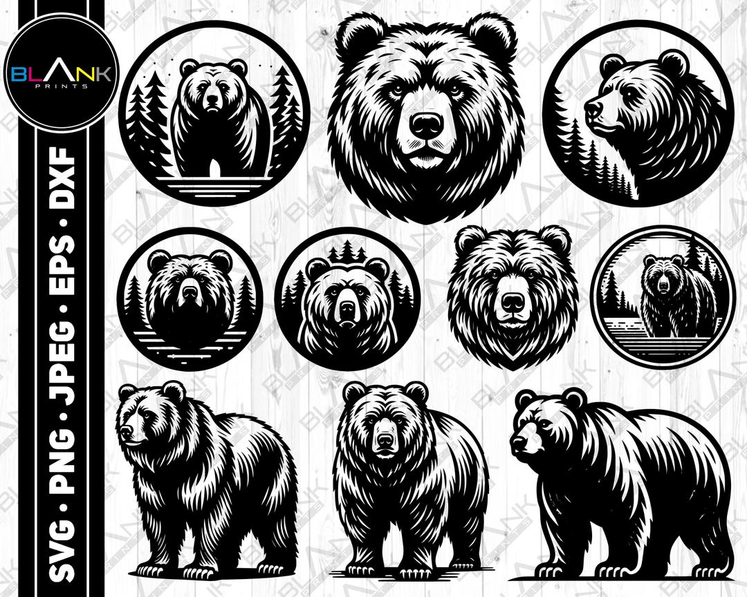 Bear Bundle Svg Png Jpeg Eps Dxf Engrave Silhouette Clipart Cricut ...