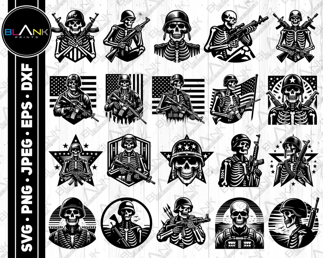 Skeleton Army Soldier Bundle Svg Png Jpeg Eps Dxf Bundle Silhouette ...