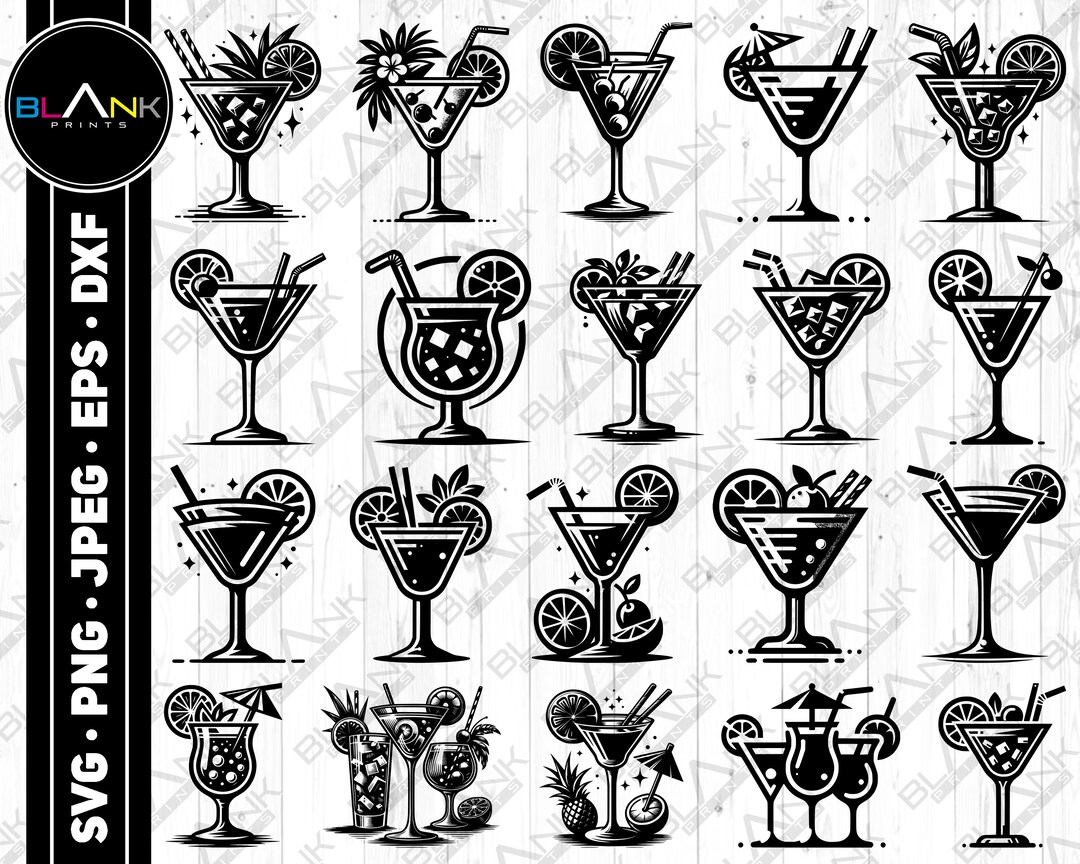 Cocktail Drinks Bundle Svg Png Jpeg Eps Dxf Bundle Silhouette Clipart ...