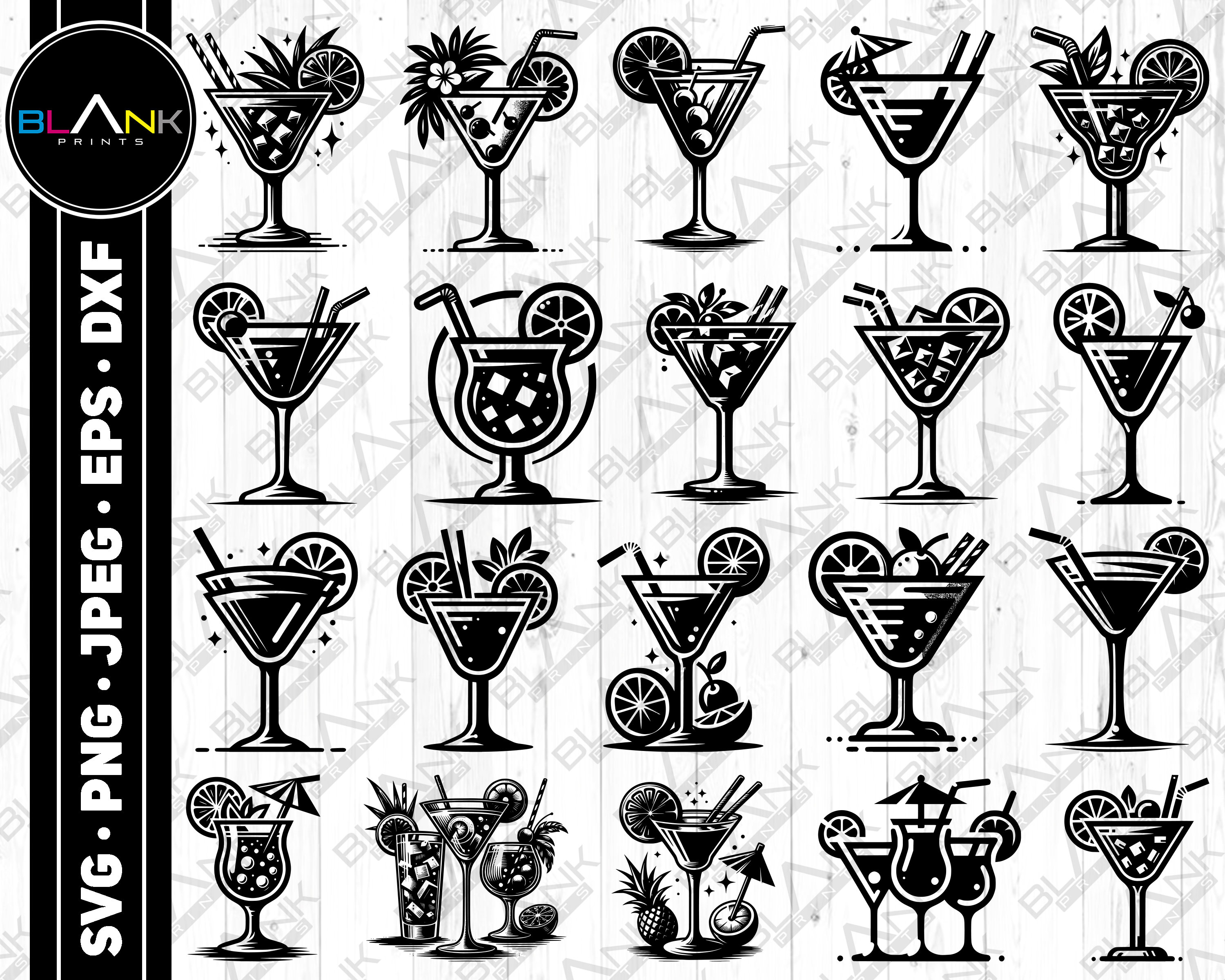 Cocktail Drinks Bundle Svg Png Jpeg Eps Dxf Bundle Silhouette Clipart ...