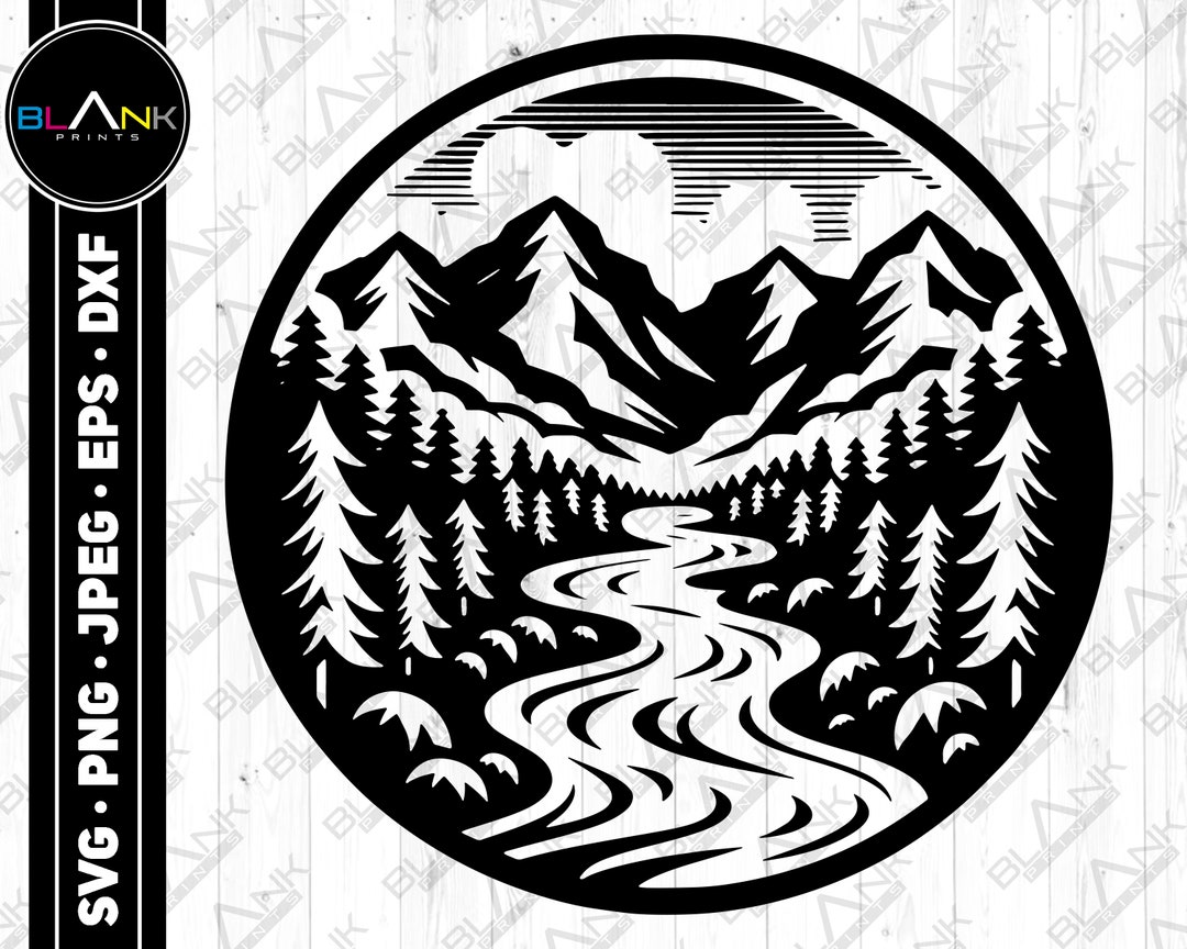 Mountain River Landscape Svg Png Jpeg Eps Dxf Silhouette Cricut ...
