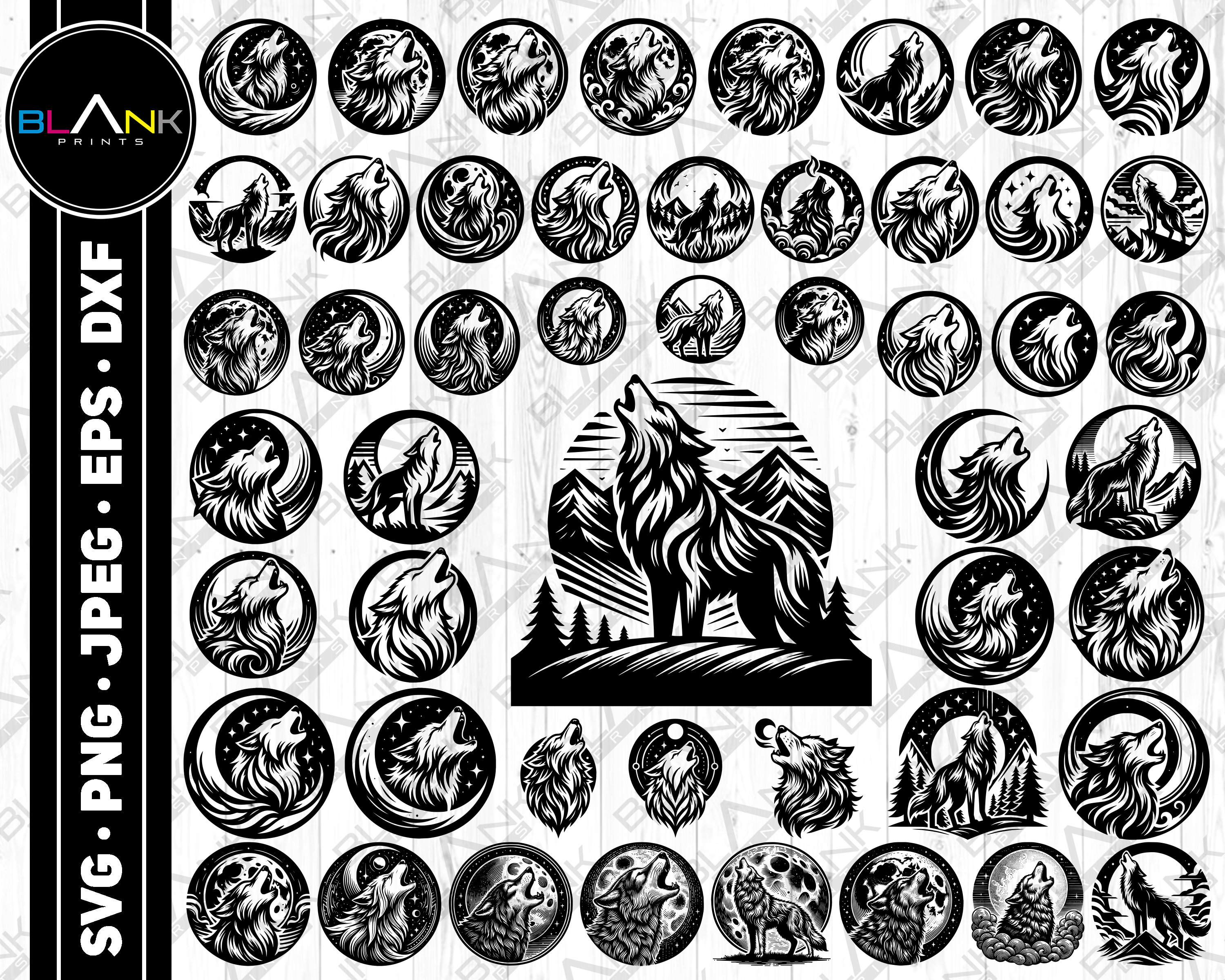 Howling Wolf Bundle Svg Png Jpeg Eps Dxf Bundle Silhouette Clipart ...