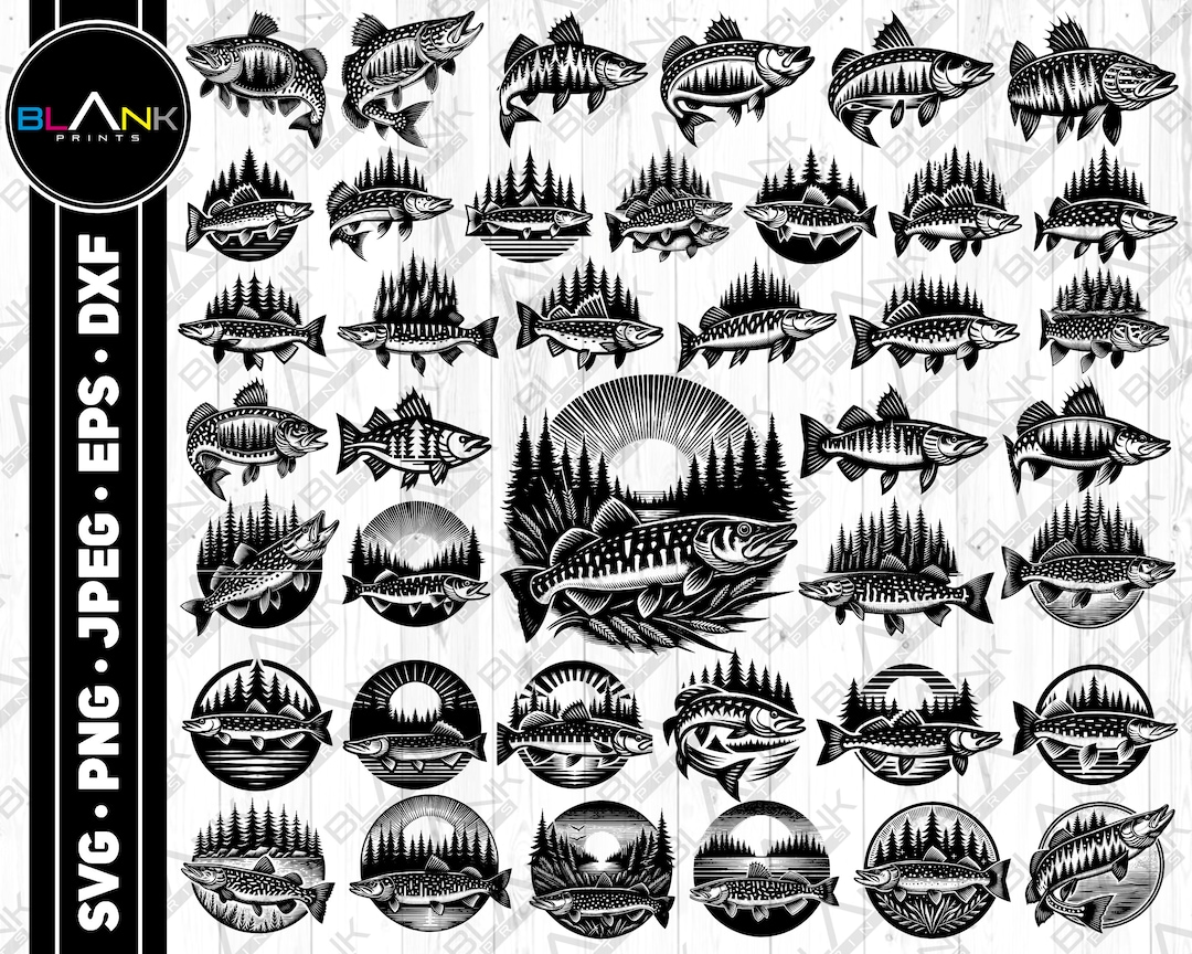Pike Fish Bundle Svg Png Jpeg Eps Dxf Bundle Silhouette Cricut ...