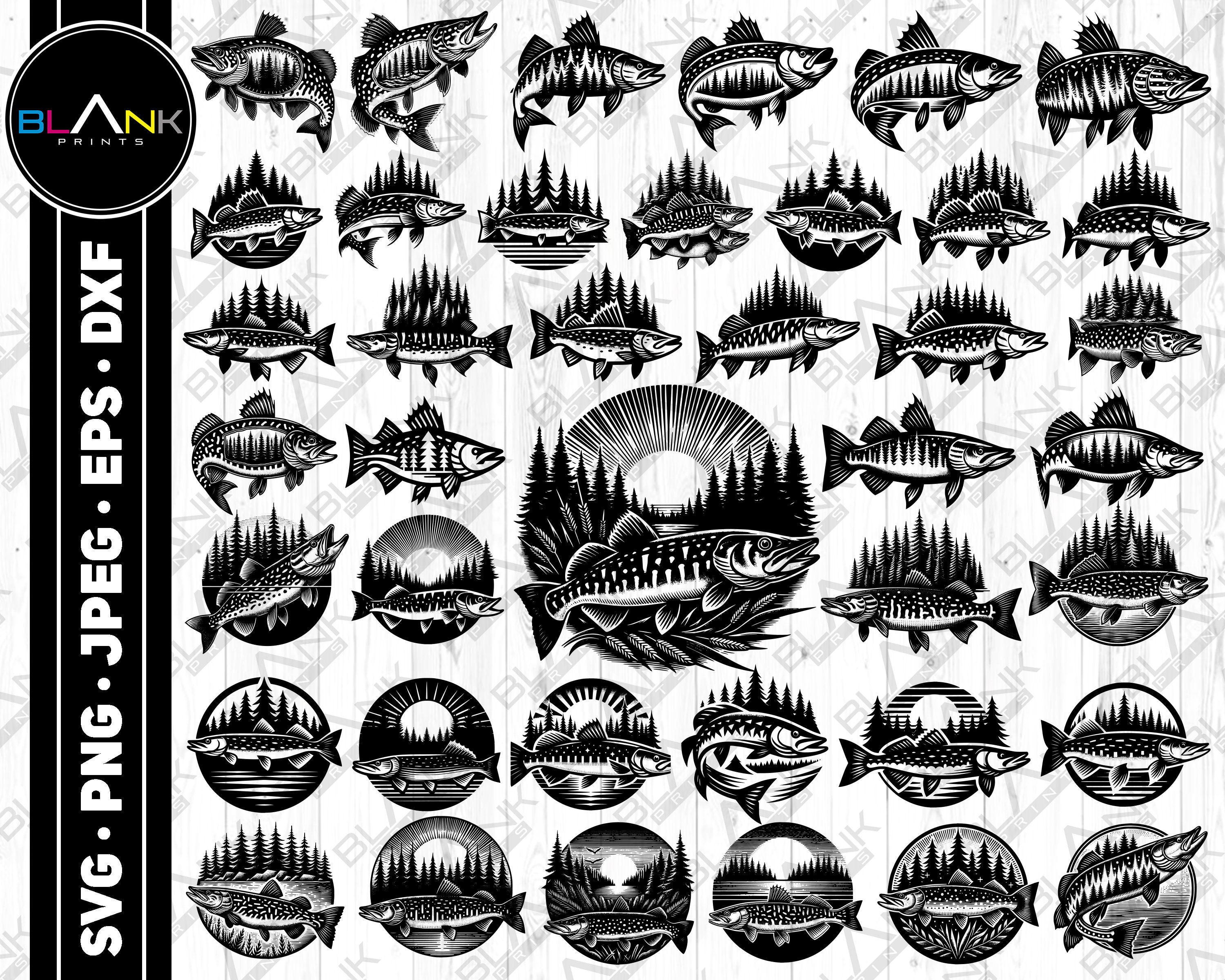 Pike Fish Bundle Svg Png Jpeg Eps Dxf Bundle Silhouette Cricut ...