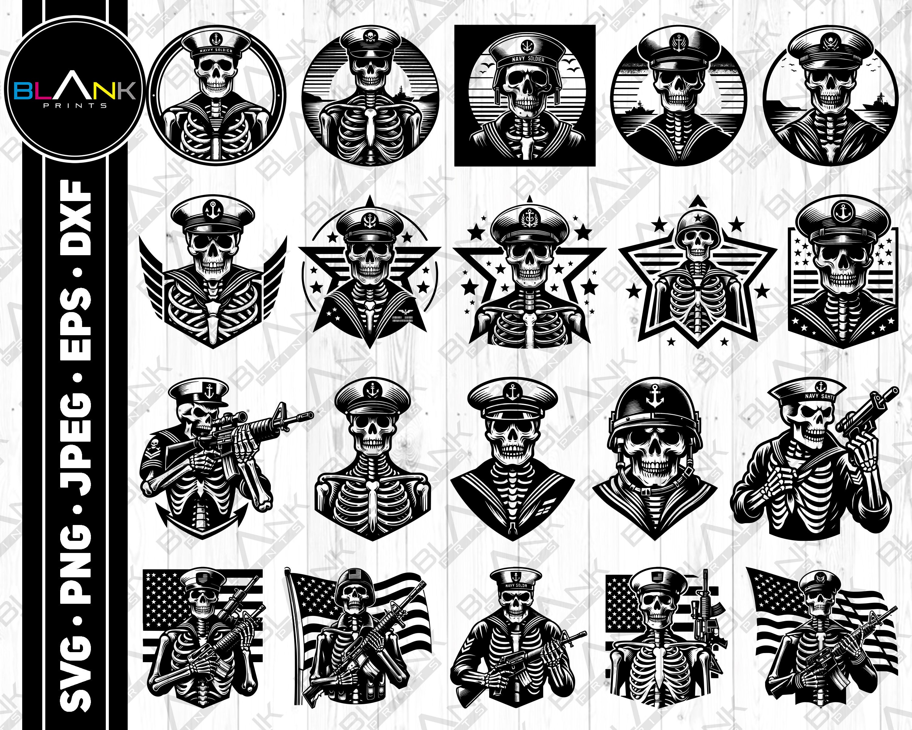 Skeleton Navy Bundle Svg Png Jpeg Eps Dxf Bundle Silhouette Clipart ...