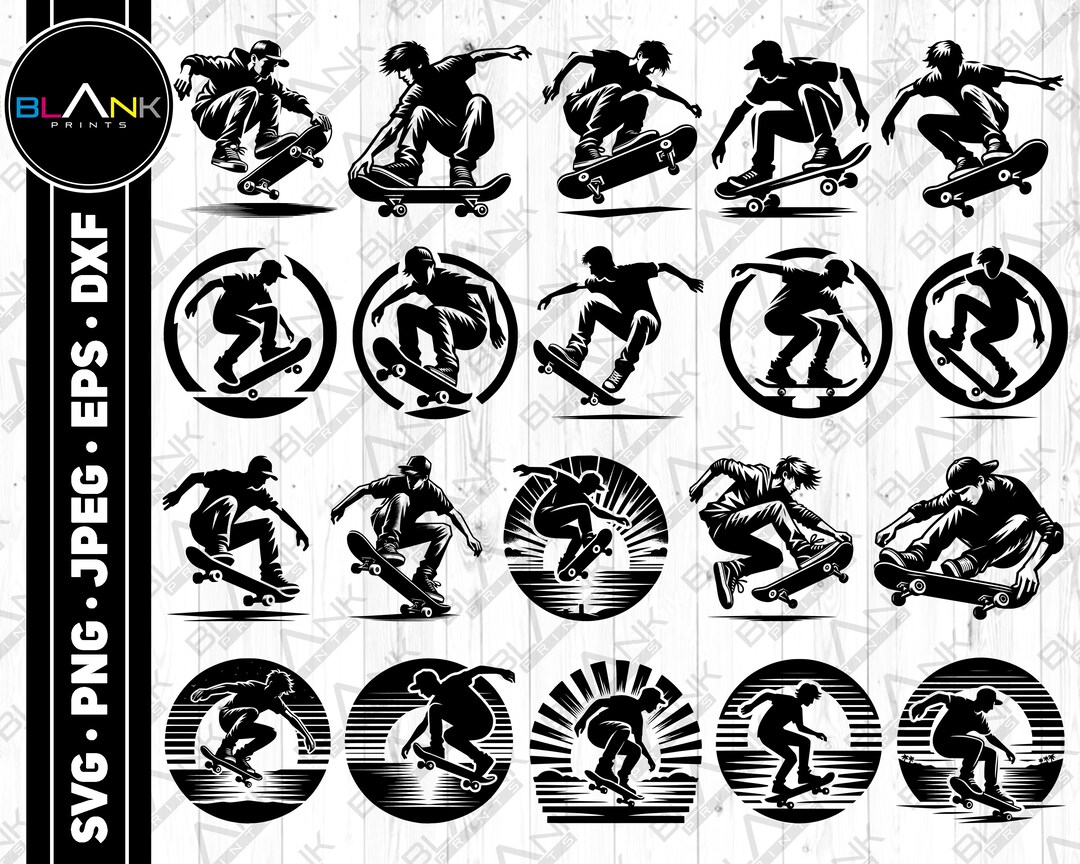 Skateboard Vector Art Bundle (svg, Png, Jpeg, Eps, Dxf) (digital ...