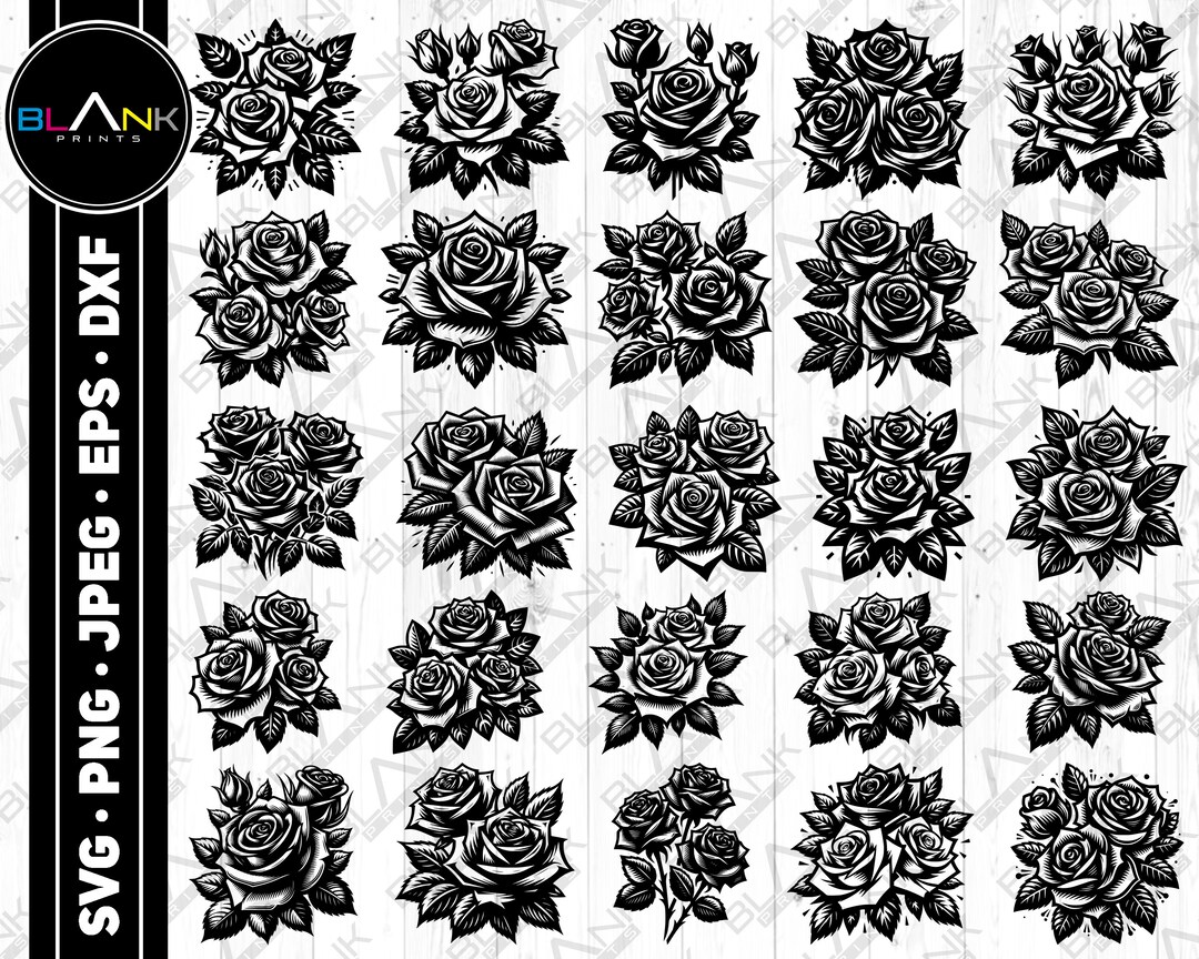 Rose Bundle Svg Png Jpeg Eps Dxf Bundle Silhouette Cricut Commercial ...