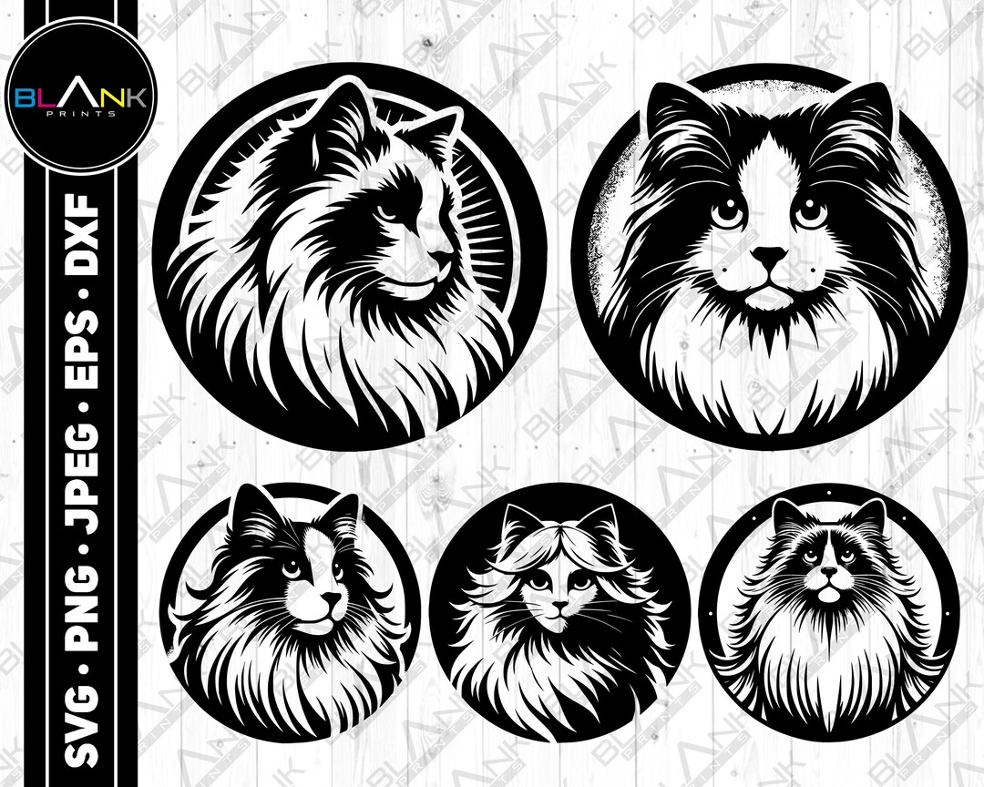 Cat Head Bundle Svg Png Jpeg Eps Dxf Engrave Silhouette Clipart Cricut ...