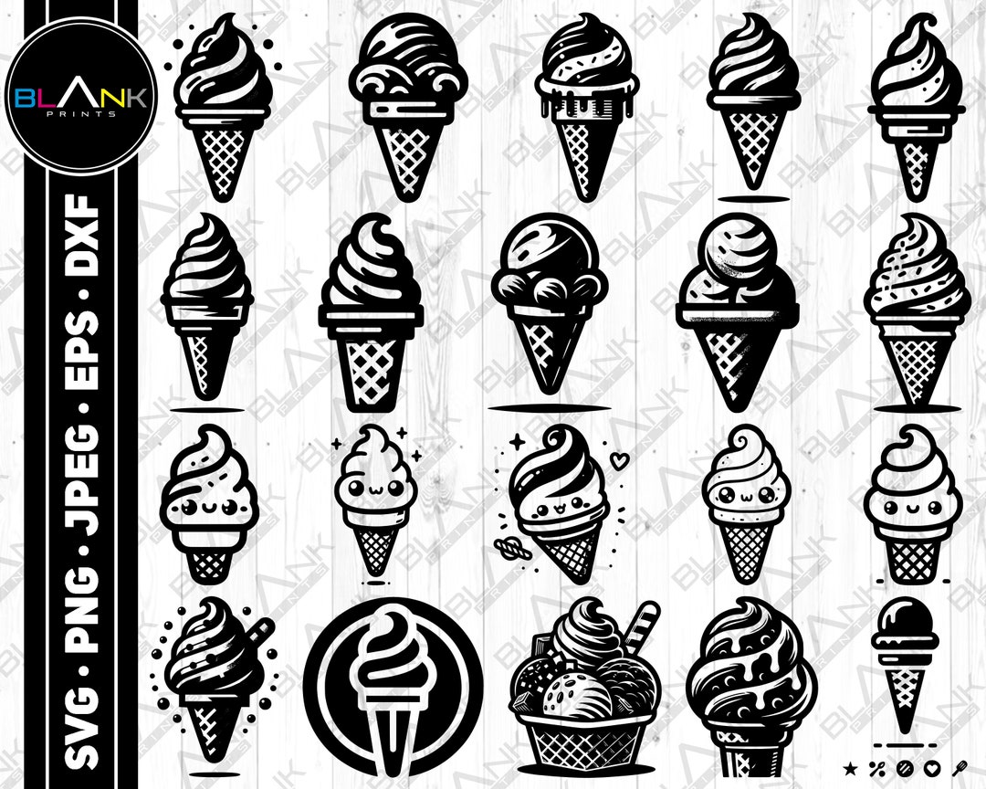 Ice Cream Bundle Svg Png Jpeg Eps Dxf Vector Bundle Silhouette Cricut ...