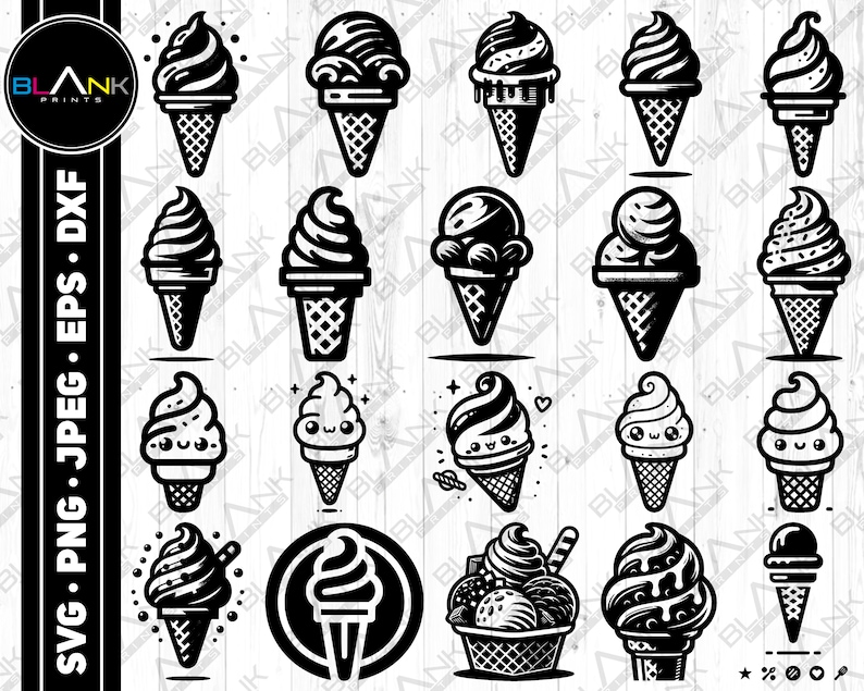 Ice Cream Bundle Svg Png Jpeg Eps Dxf Vector Bundle Silhouette Cricut ...
