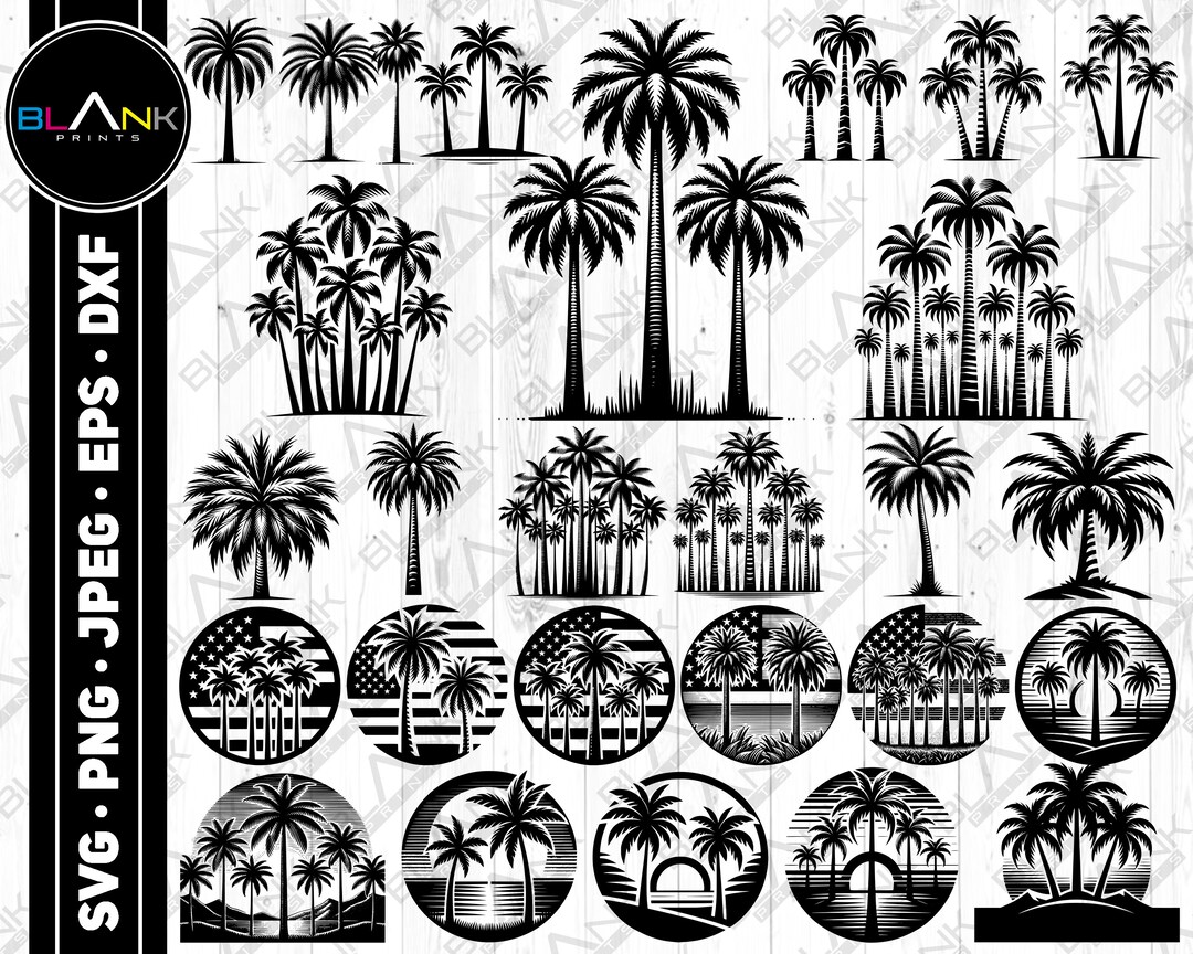 Palm Tree Bundle Svg Png Jpeg Eps Dxf Bundle Silhouette Cricut ...