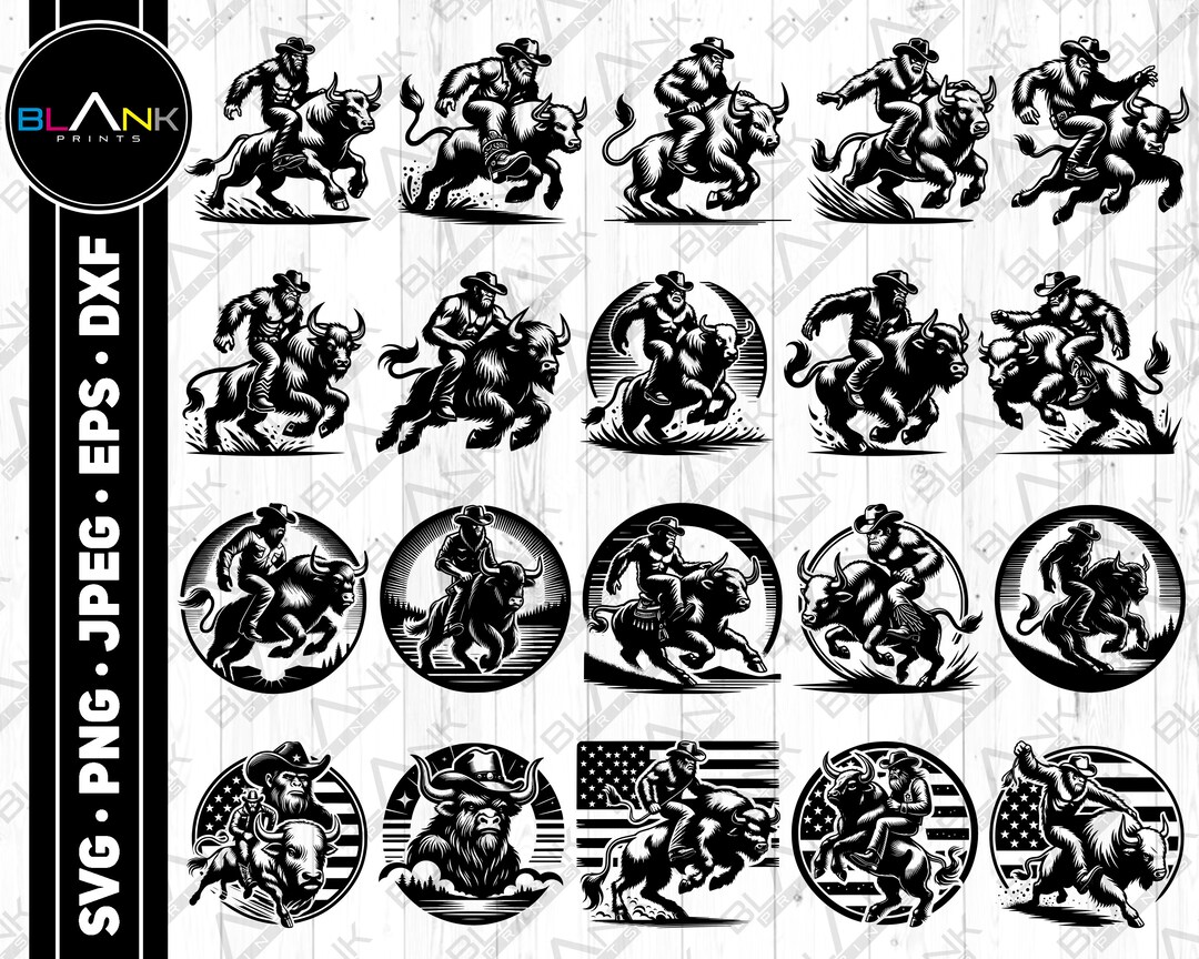 Bigfoot Bull Riding Svg Png Jpeg Eps Dxf Bundle Silhouette Clipart ...