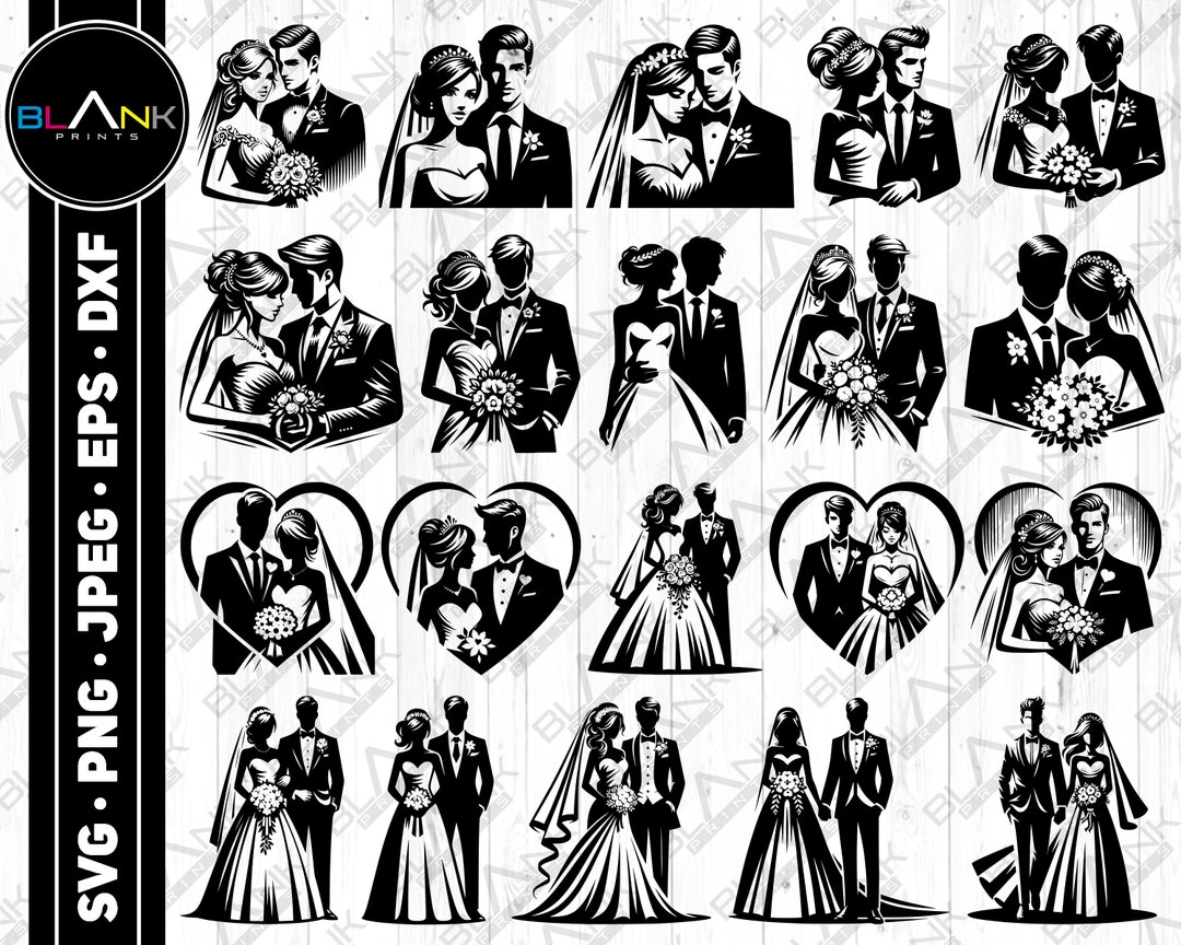 Wedding Couple Bundle Svg Png Jpeg Eps Dxf Bundle Silhouette Clipart ...