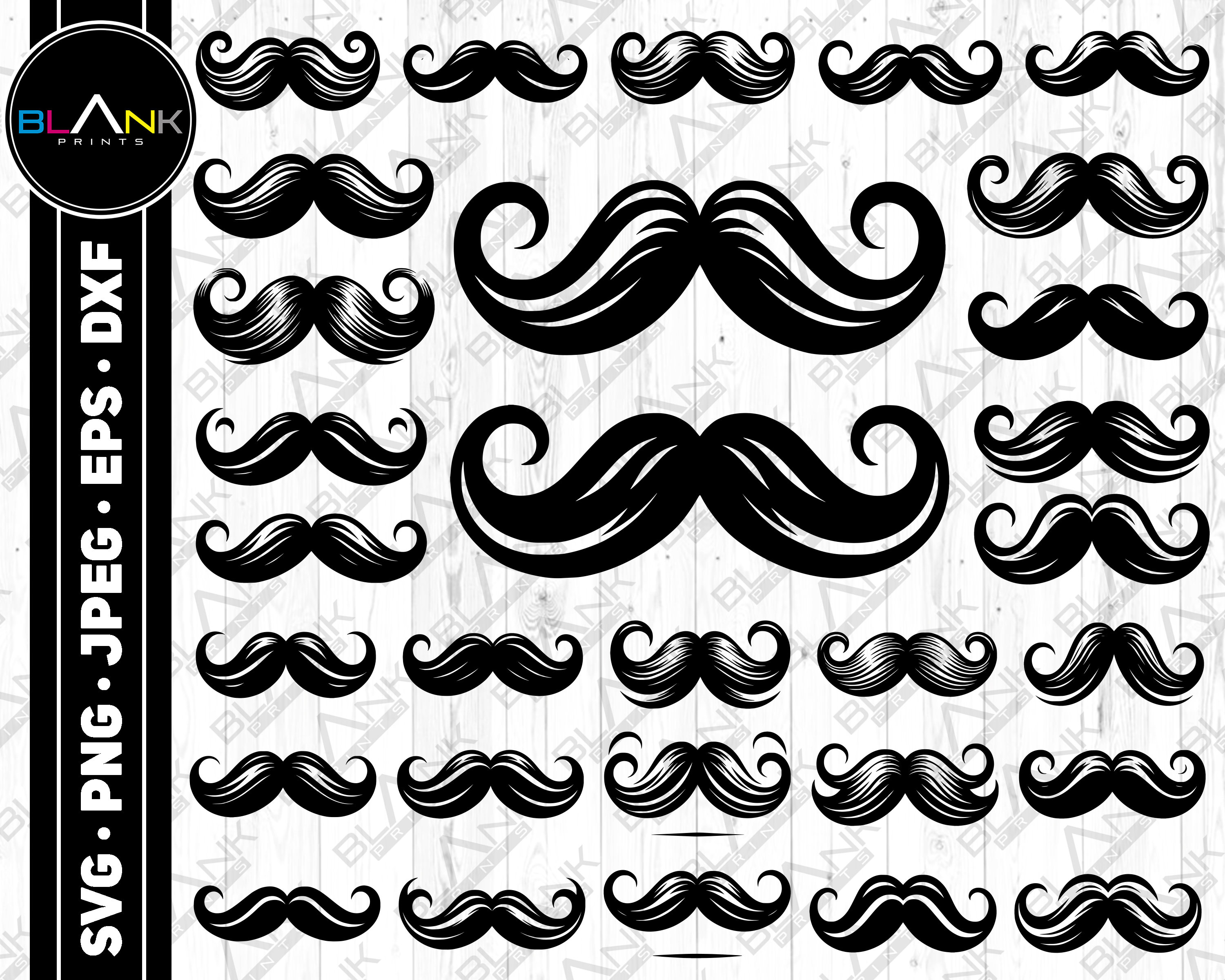 Mustache Bundle Svg Png Jpeg Eps Dxf Bundle Silhouette Clipart Cricut ...