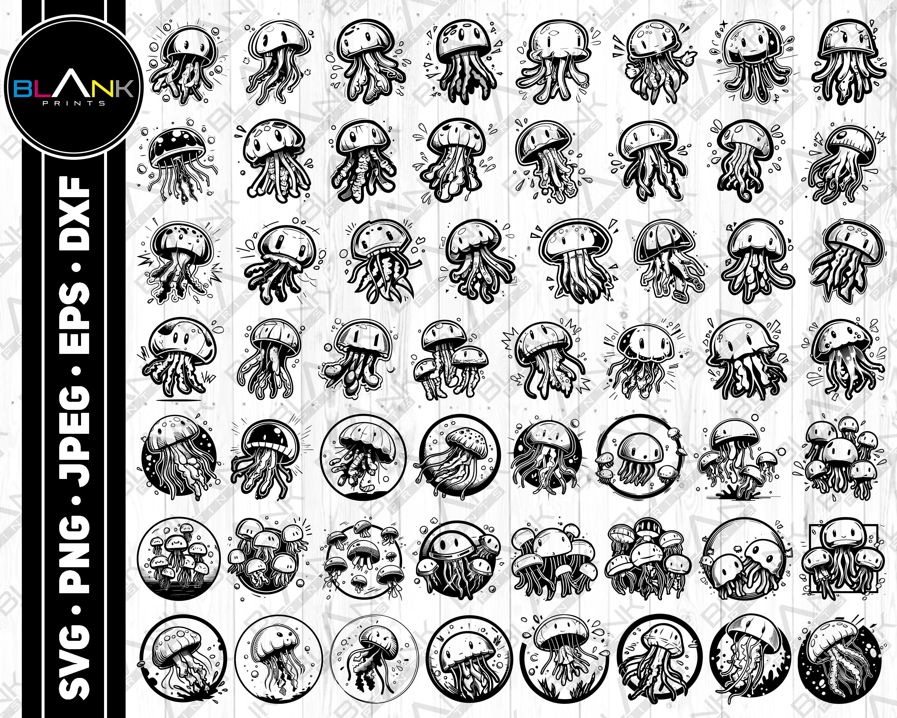 Jellyfish Clipart Bundle, Sea Creature Vector Graphics (svg, Png, Jpg ...