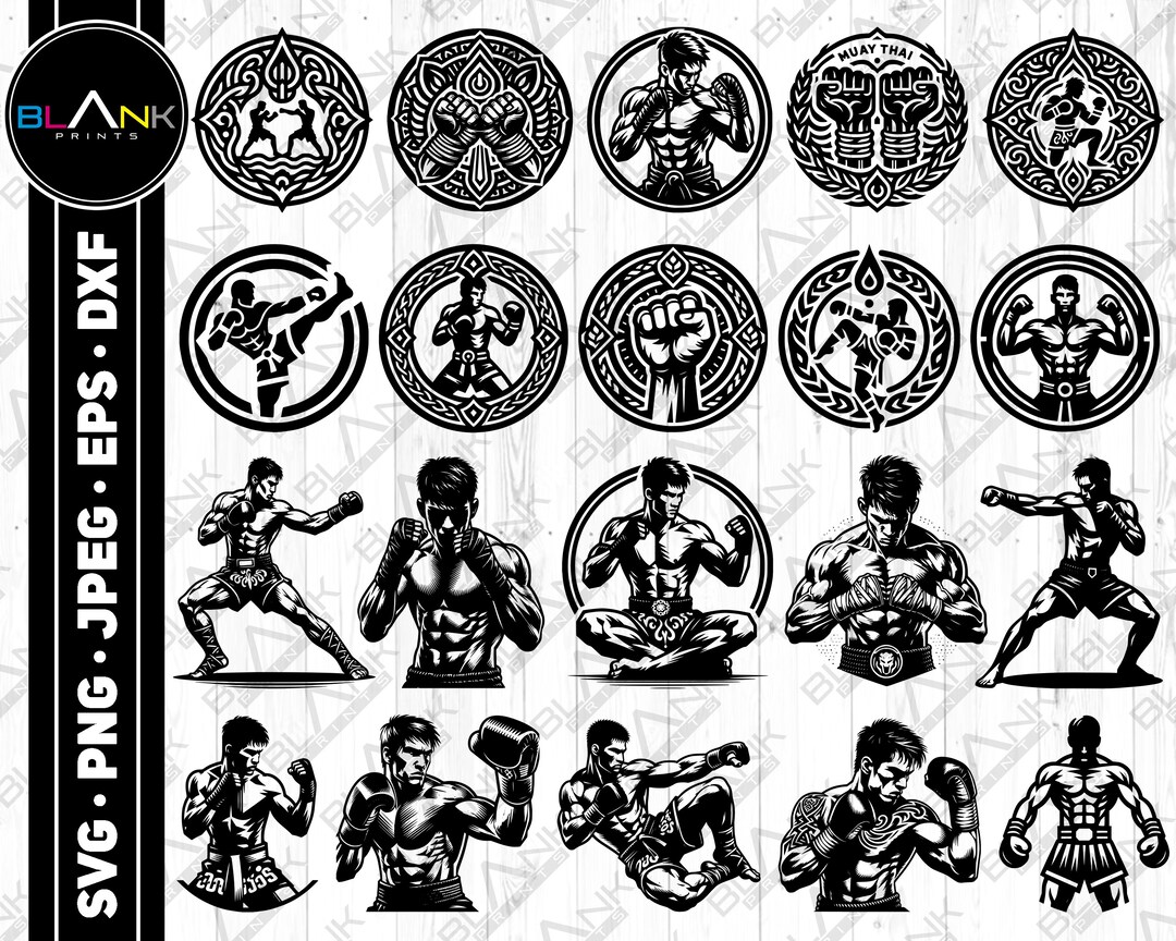 Muay Thai Emblem SVG Bundle: Martial Arts Silhouette (digital Download ...