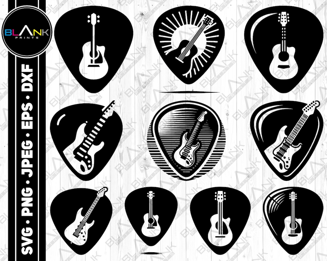 Guitar Pick Bundle Svg Png Jpeg Eps Dxf Bundle Silhouette Clipart ...