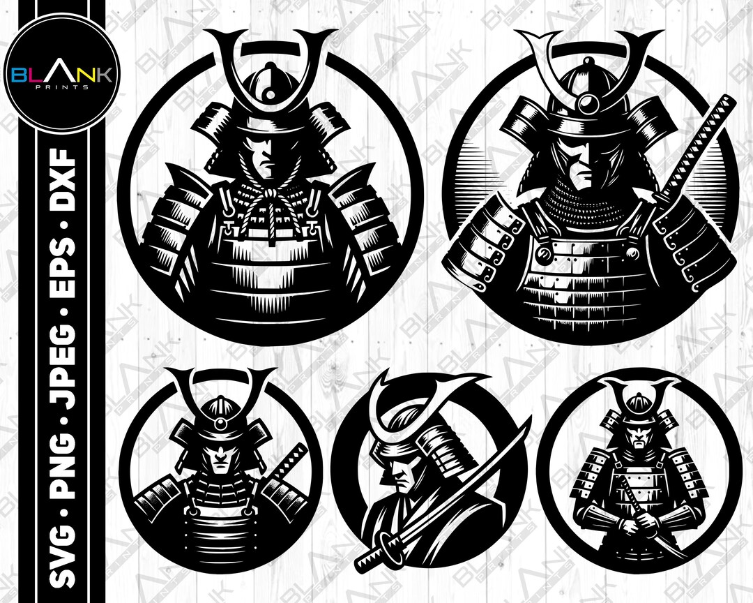 Samurai Warrior Bundle Svg Png Jpeg Eps Dxf Engrave Silhouette Clipart ...