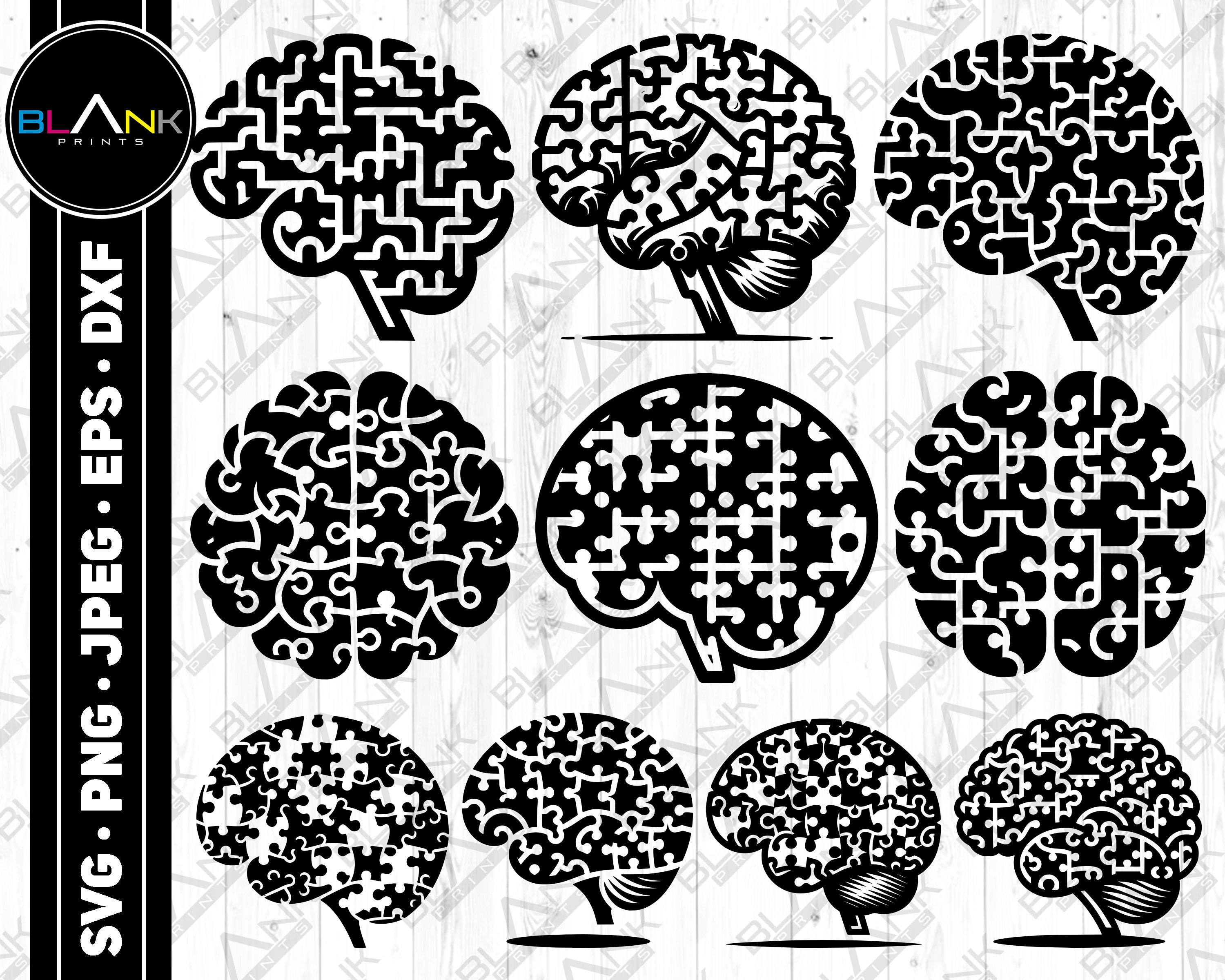 Autism Brain Puzzle Awareness Svg Png Jpeg Eps Dxf Bundle Silhouette ...