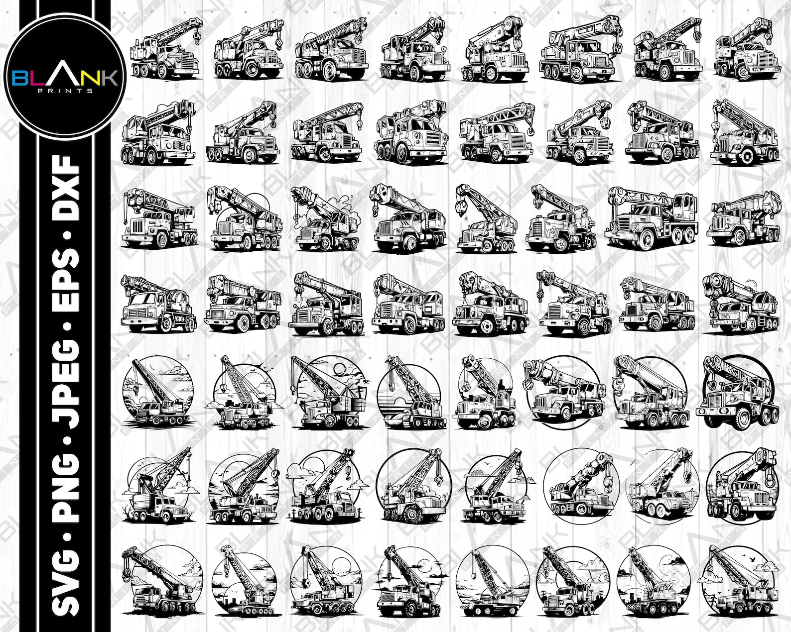 Crane Truck Vector Bundle, Silhouette Clipart (svg, Png, Jpg, Eps, Dxf ...