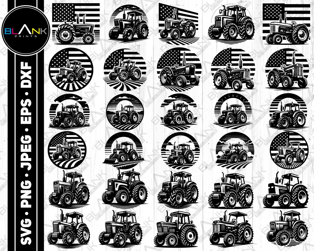 Farm Tractor Bundle Svg Png Jpeg Eps Dxf Bundle Silhouette Cricut ...