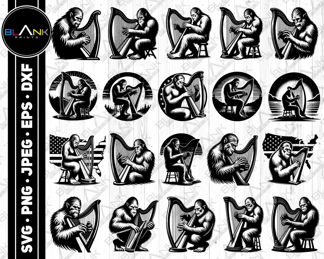 Bigfoot Playing Harp Bundle Svg Png Jpeg Eps Dxf Bundle Silhouette ...