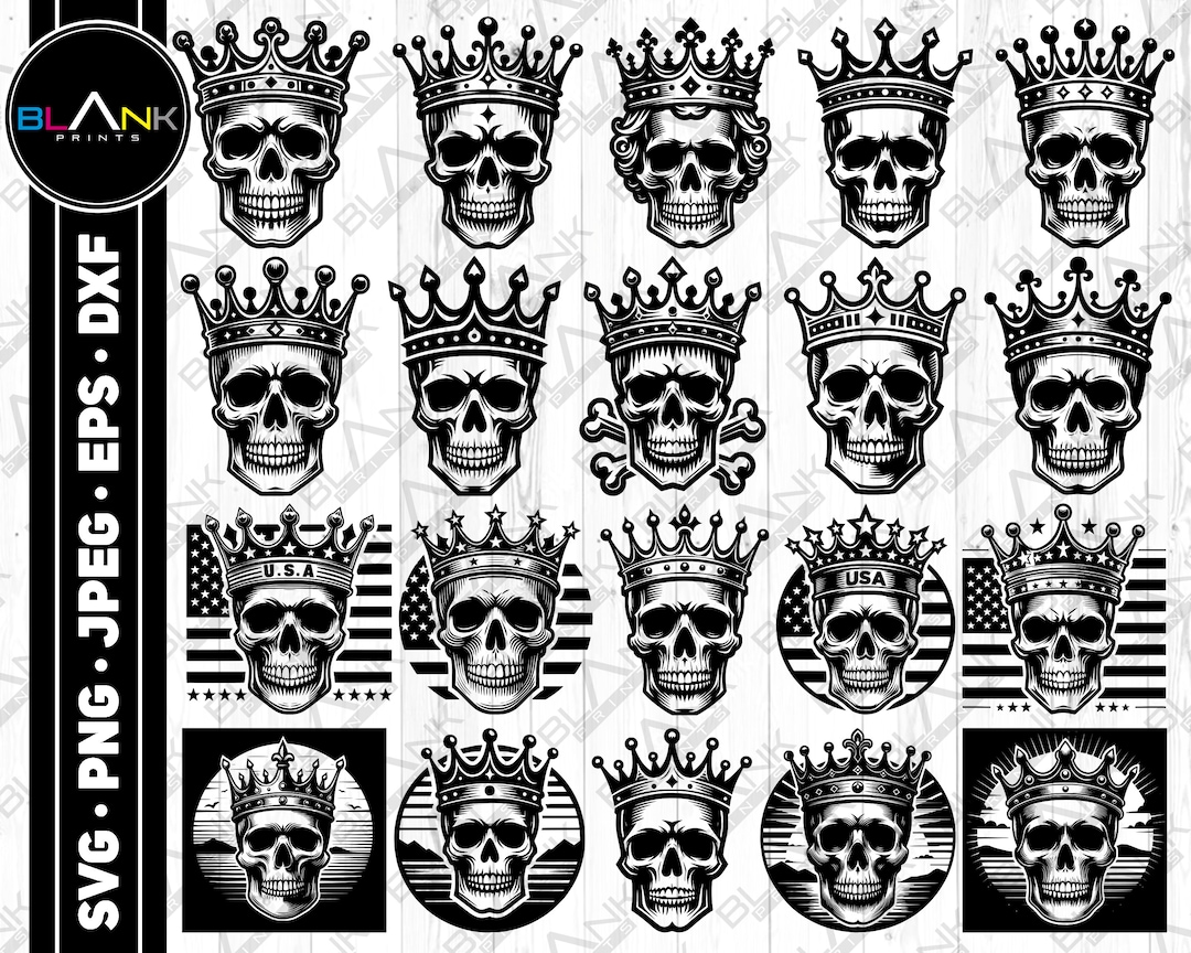 Skull Wearing Crown Vector Bundle (digital Download - Svg, Png, Eps ...
