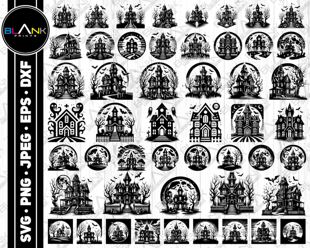 Haunted House Clipart Bundle, Halloween Ghost Vector (digital Download ...