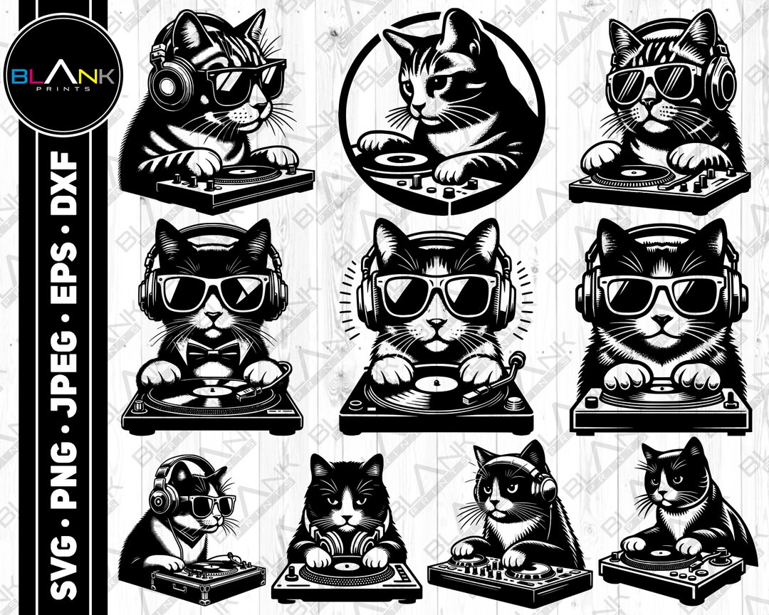 Cat Dj Bundle Svg Png Jpeg Eps Dxf Bundle Silhouette Cricut Commercial ...