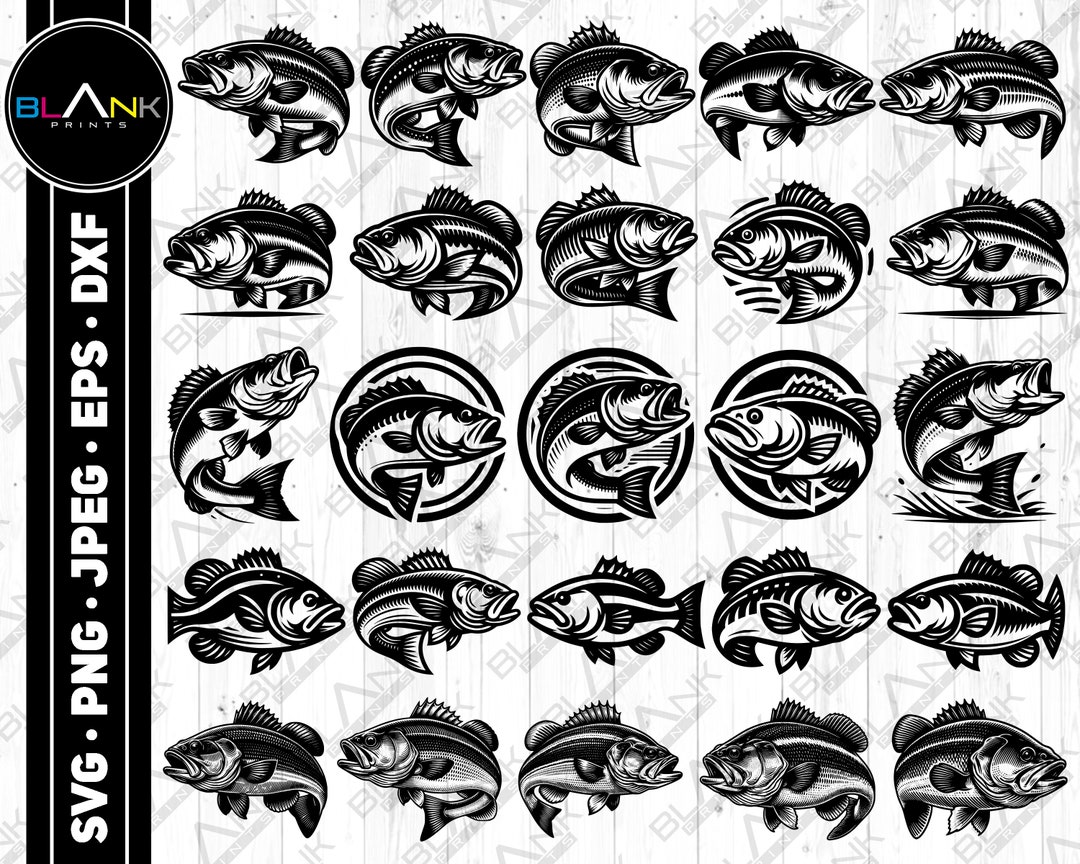 Bass Fish Bundle Svg Png Jpeg Eps Dxf Bundle Silhouette Cricut ...