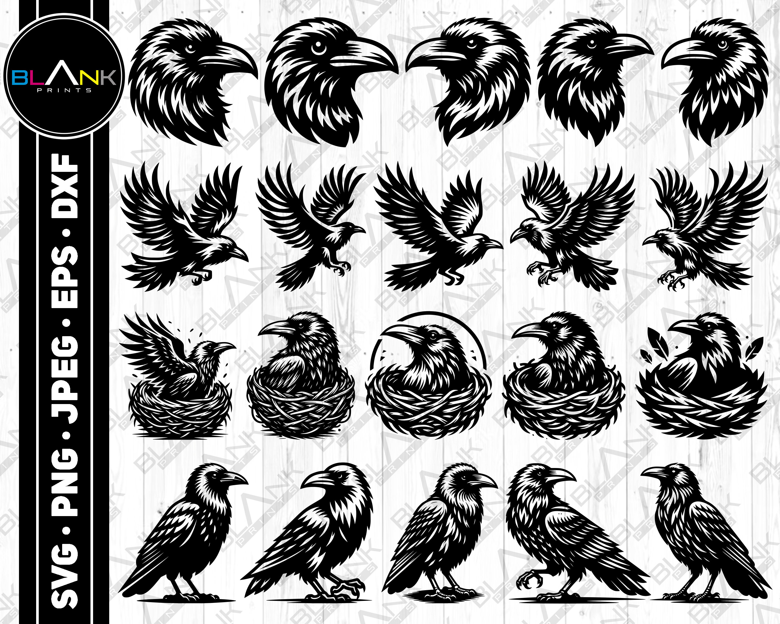 Raven Bundle Svg Png Jpeg Eps Dxf Bundle Silhouette Cricut Commercial ...