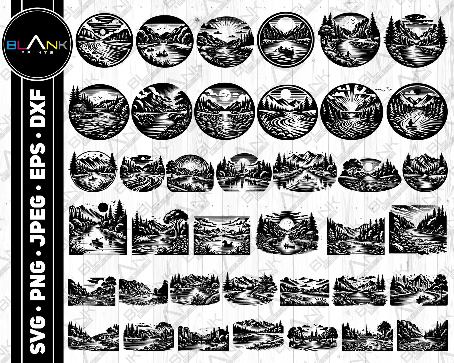 River Scene Bundle Custom Svg Png Jpeg Eps Dxf Bundle Silhouette Cricut ...