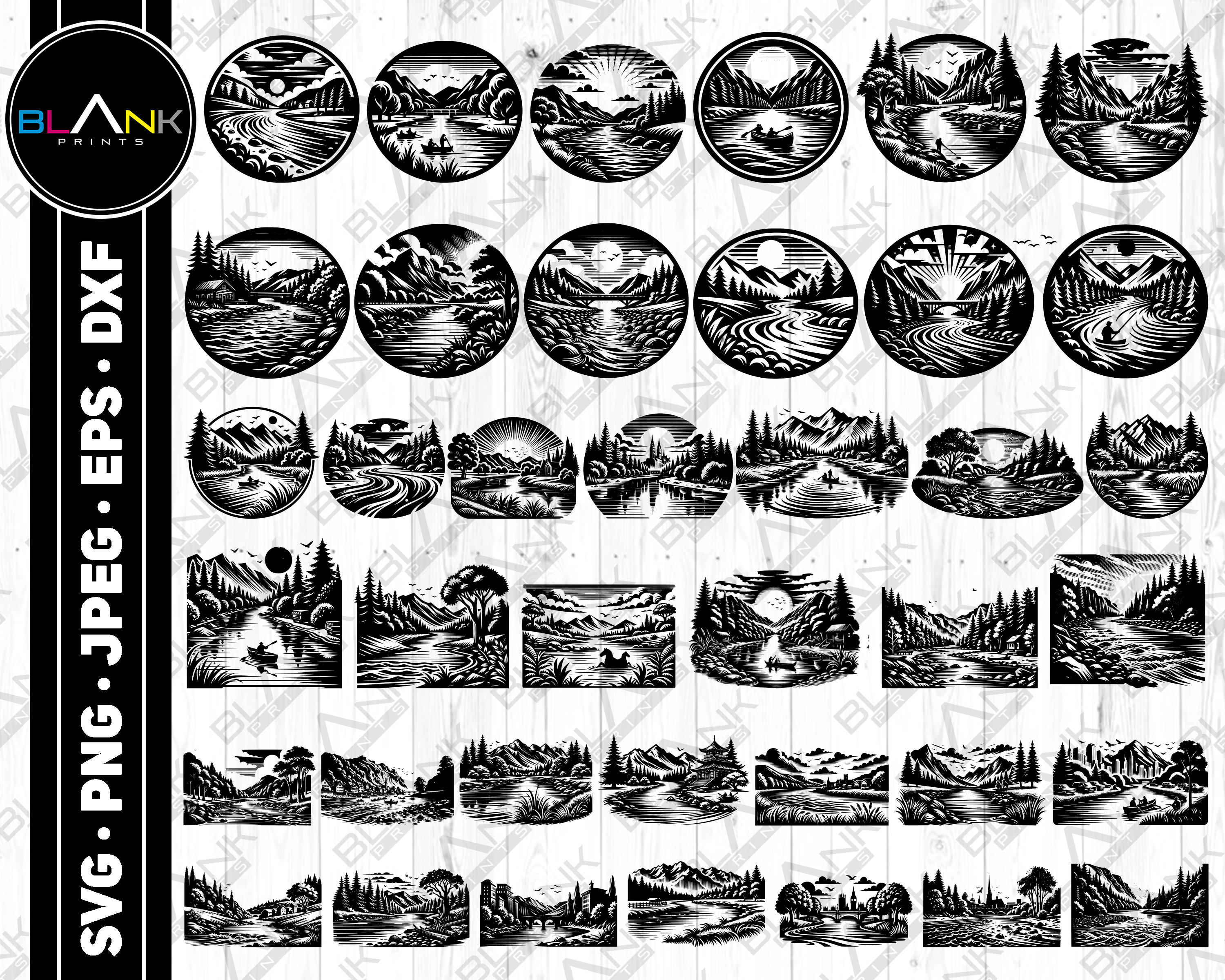 River Landscape SVG Bundle: Mountain, Forest, Trees (commercial Use) - Etsy