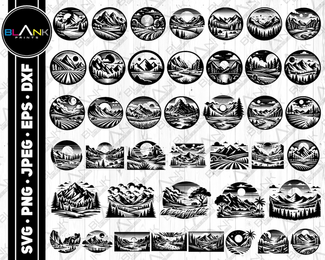 Landscape Scene Bundle Custom Svg Png Jpeg Eps Dxf Vector Bundle ...