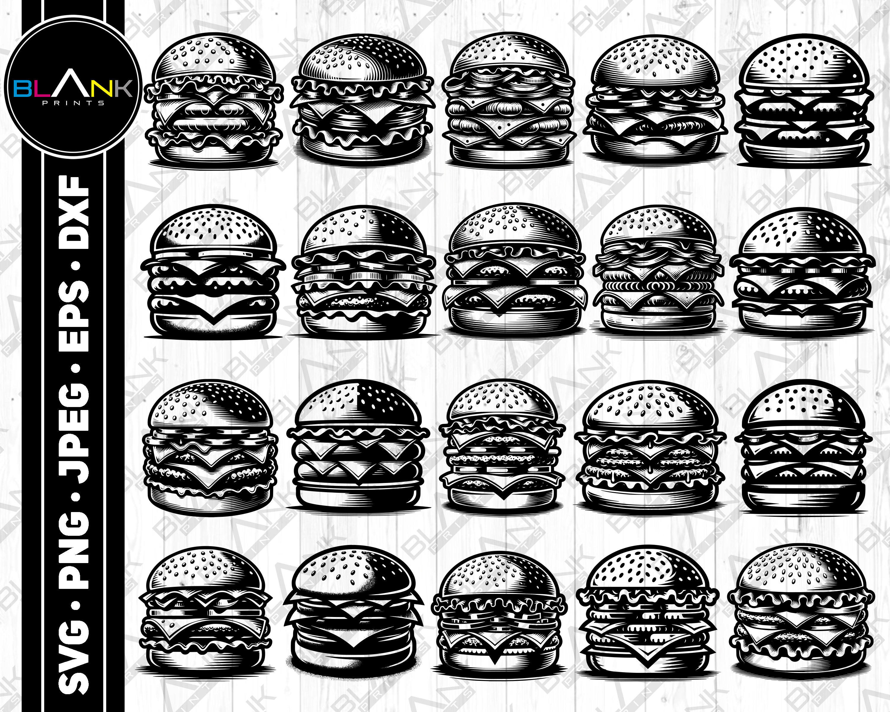 Hamburger Bundle Svg Png Jpeg Eps Dxf Bundle Silhouette Cricut ...