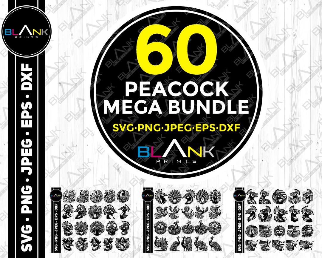 Peacock Mega Bundle Svg Png Jpeg Eps Dxf Engrave Silhouette Clipart ...
