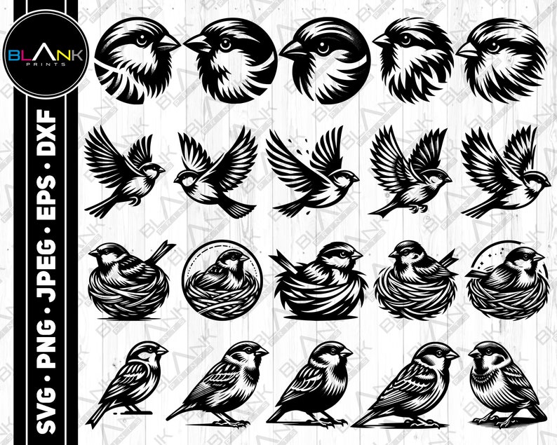 Sparrow SVG Bundle: Bird Head, Flying, Nest Vector (digital Files) - Etsy