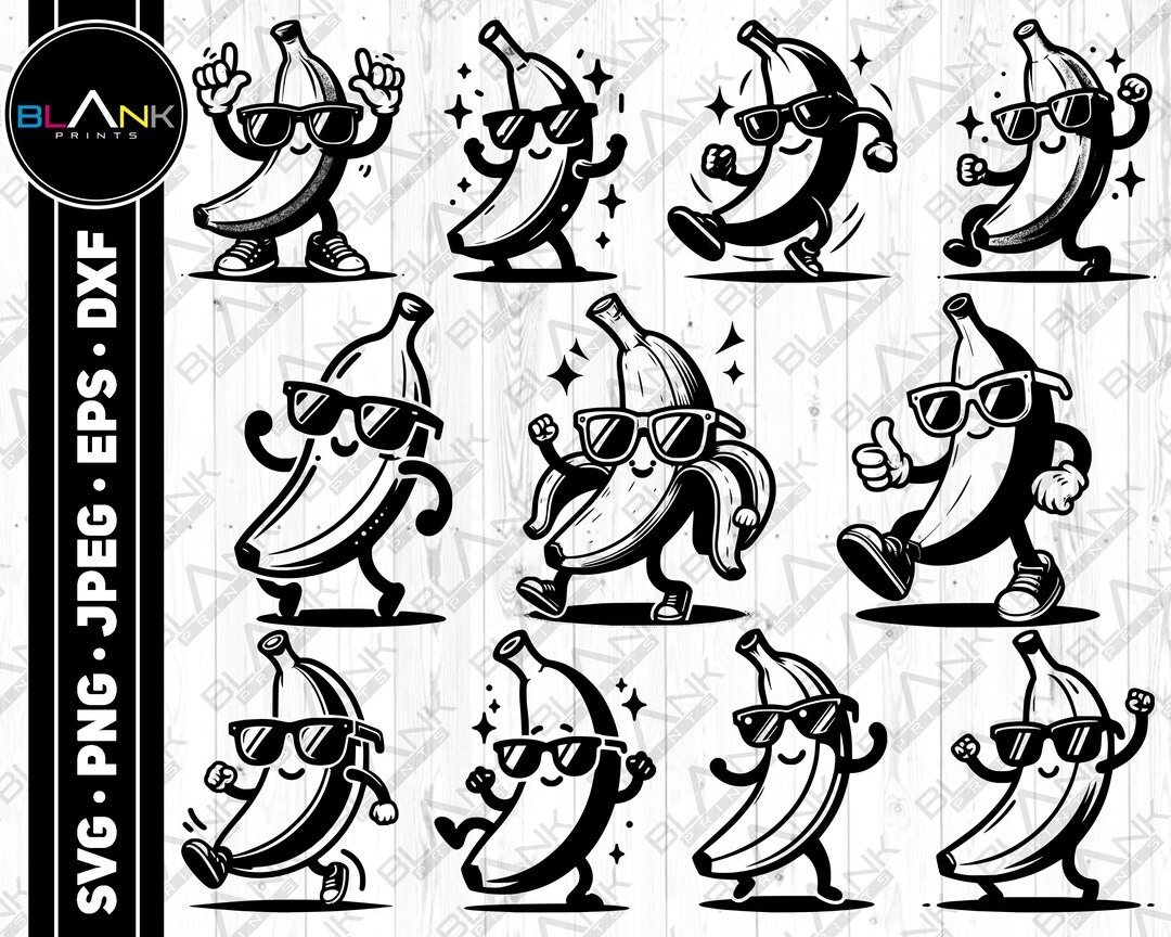 Cute Banana Dancing Bundle Svg Png Jpeg Eps Dxf Bundle Silhouette ...