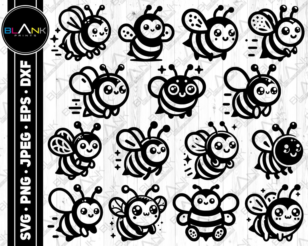 Cute Bee Bundle Svg Png Jpeg Eps Dxf Bundle Silhouette Clipart Cricut ...