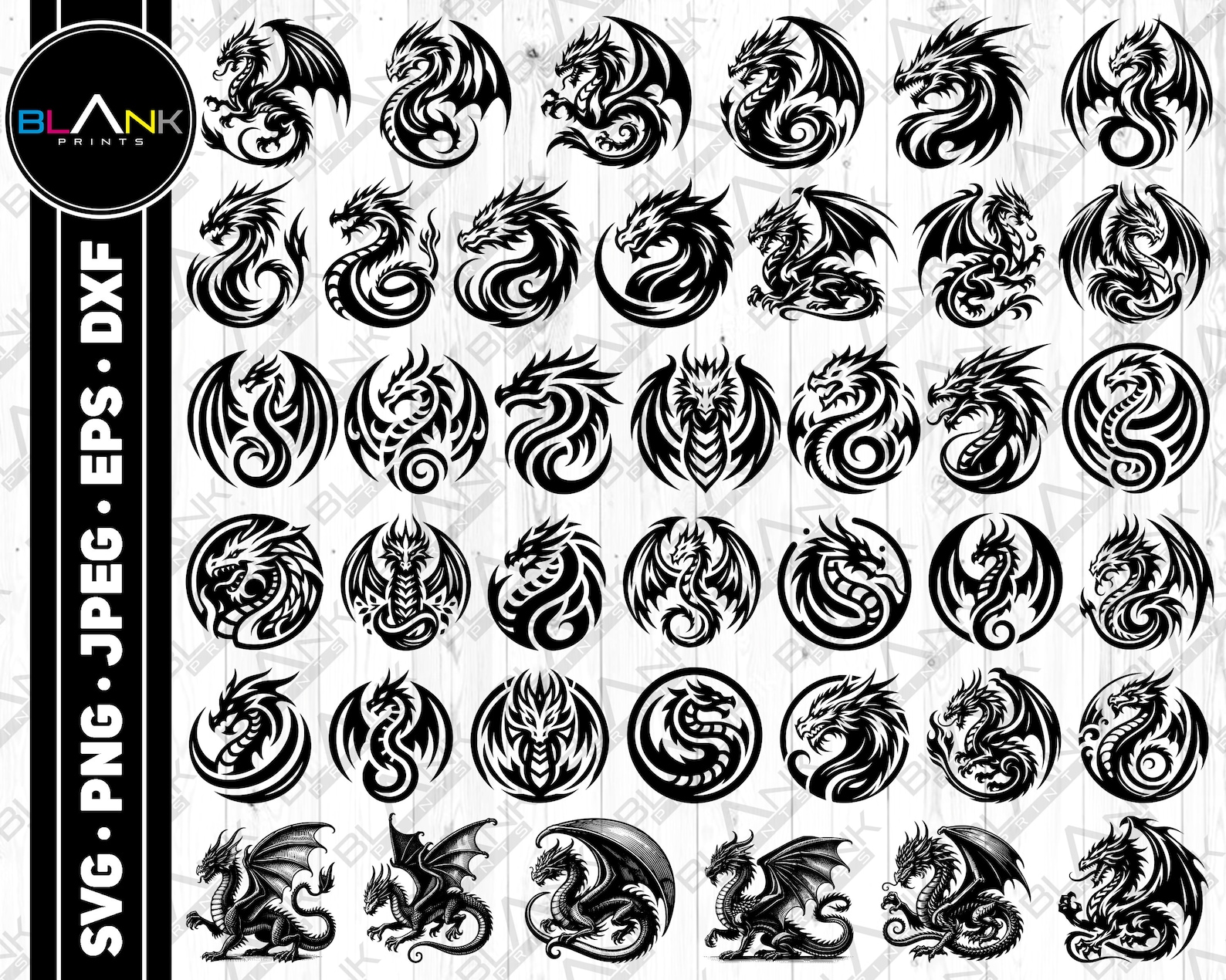Dragon Bundle Svg Png Jpeg Eps Dxf Bundle Silhouette Cricut Commercial ...