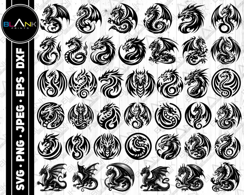 Dragon Bundle Svg Png Jpeg Eps Dxf Bundle Silhouette Cricut Commercial ...