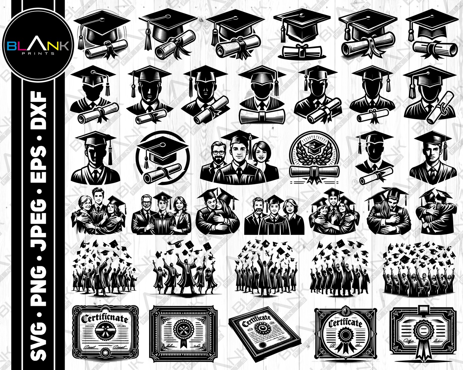 Graduation Bundle Svg Png Jpeg Eps Dxf Bundle Silhouette Clipart Cricut ...